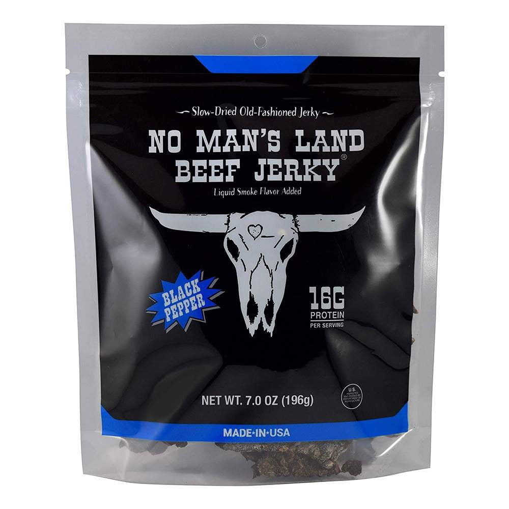 No Man's Land Beef Jerky, Black Pepper, 16g of Protein per Serving, 6oz ...