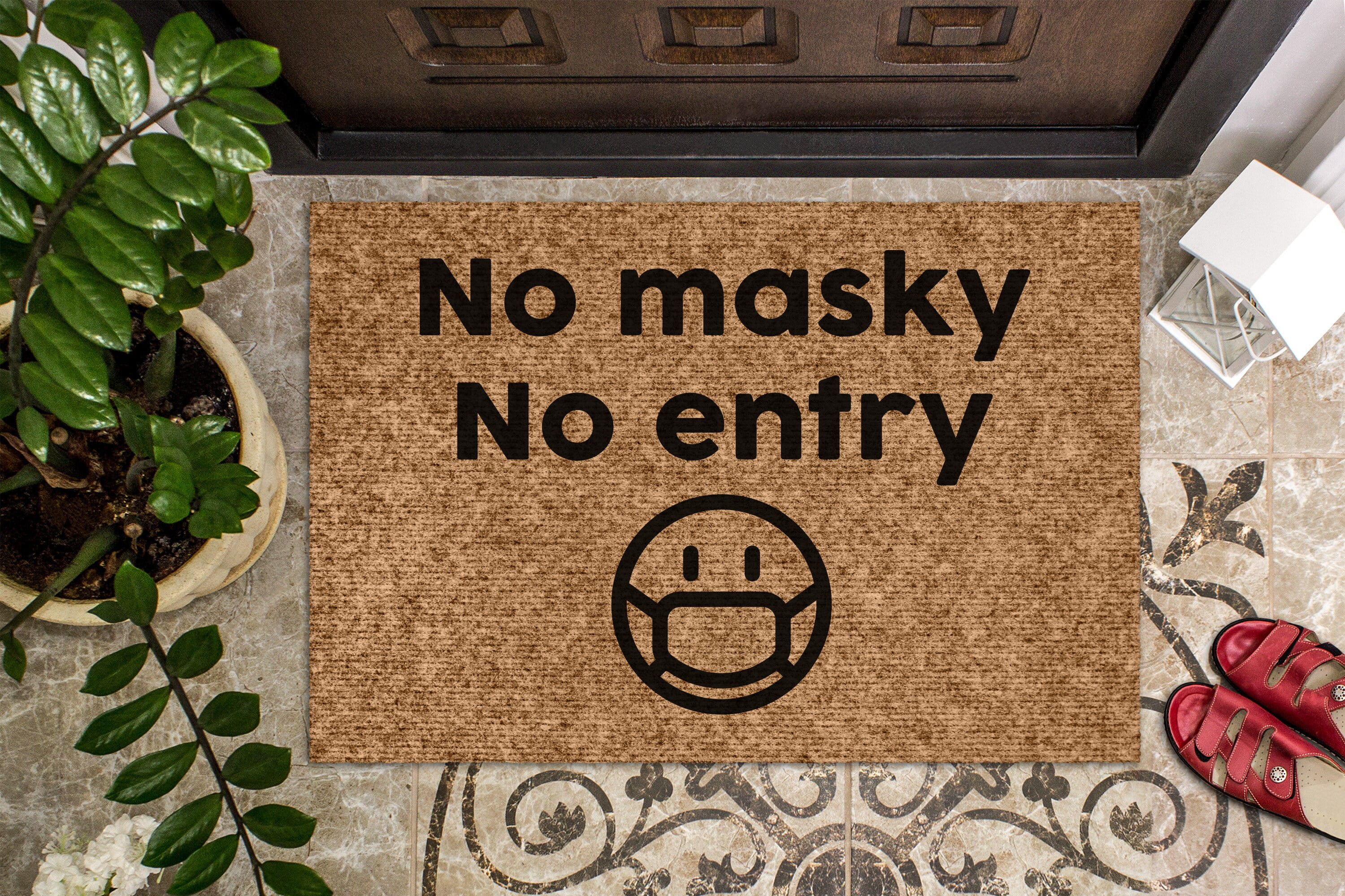 No Masky No Entry | Social Distancing | Covid Doormat | Welcome Mat ...