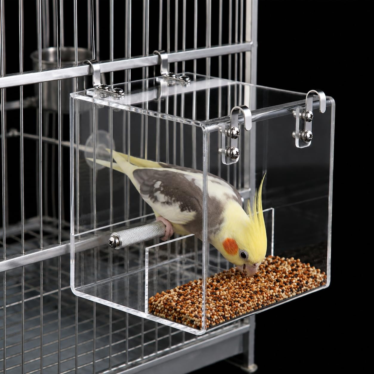 No-Mess Bird Feeder, Clear Acrylic Bird Cage Feeder with Seed Catcher ...