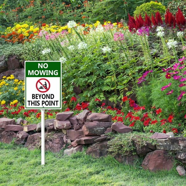 No Mowing Beyond This Point Yard Sign With Stakes 4.6In×6In, Sturdy ...