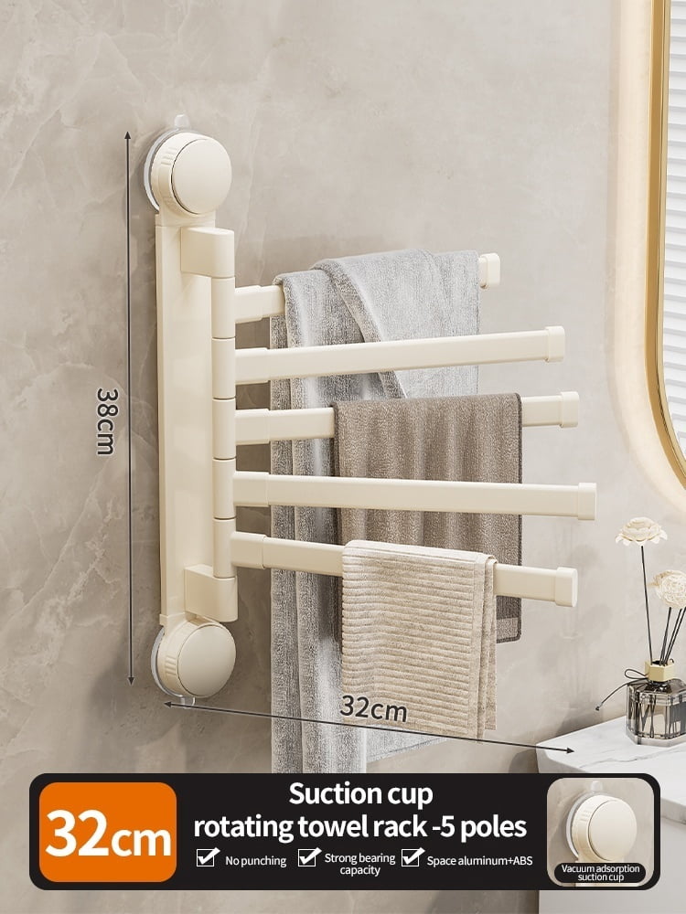 No Need To Drill Suction Cup rotating towel rack multi-bar folding rack ...