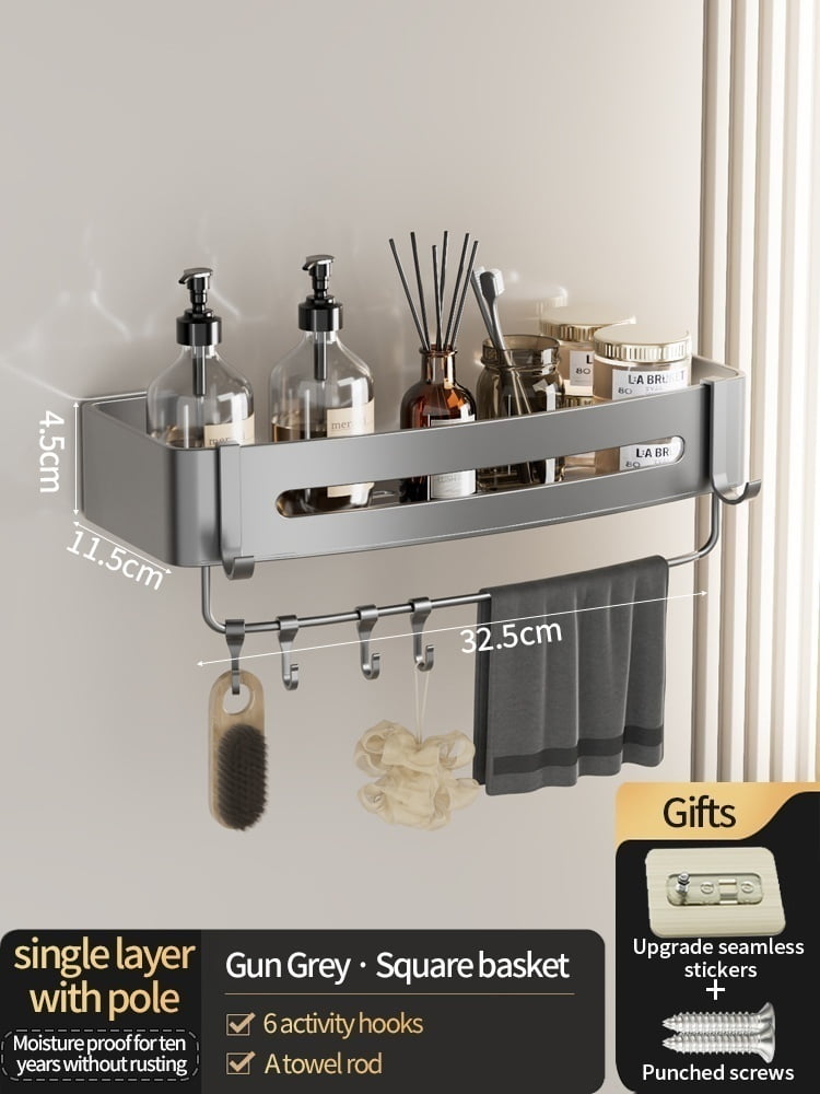 No Need To Drill Walls for installation Aluminum Bathroom Shelf Shelves ...