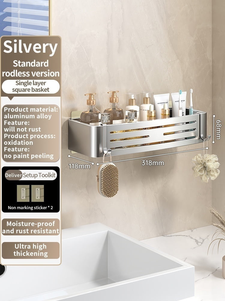 No Need To Drill Walls for installation Aluminum Bathroom Shelf Shelves ...