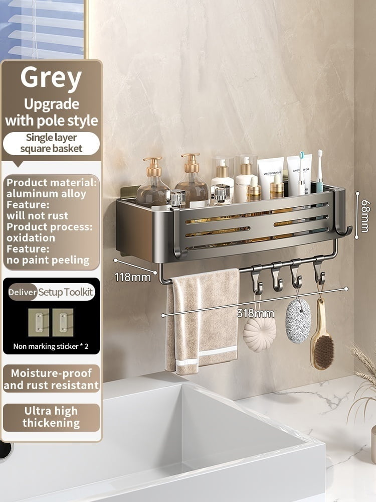 No Need To Drill Walls for installation Aluminum Bathroom Shelf Shelves ...