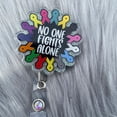 No One Fights Alone Interchangable Badge Reel, Cancer Ribbon Badge Clip ...