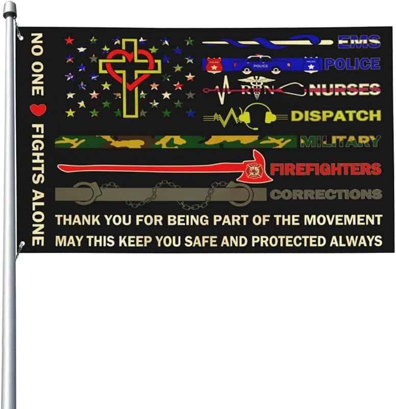 No One Fights Alone Multi Thin Line First Responder Flag 3x5 ft Banner ...