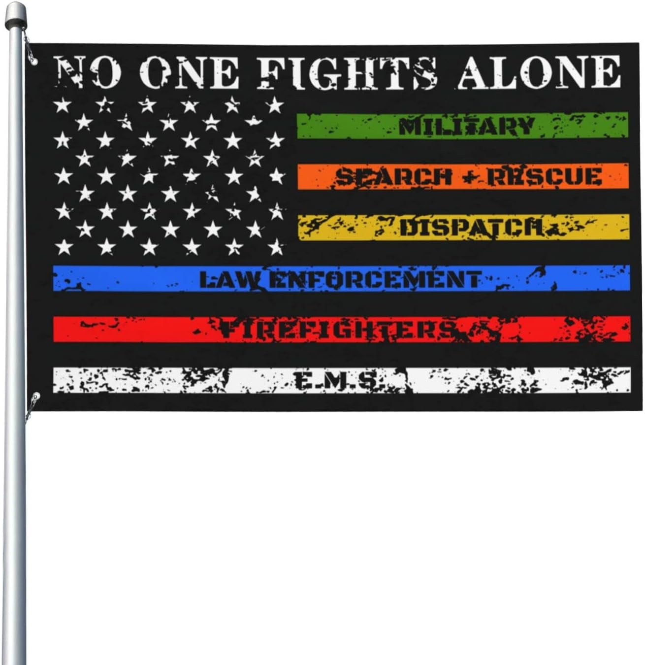 No One Fights Alone Multi Thin Line First Responder Flag 4.85x8 ft ...