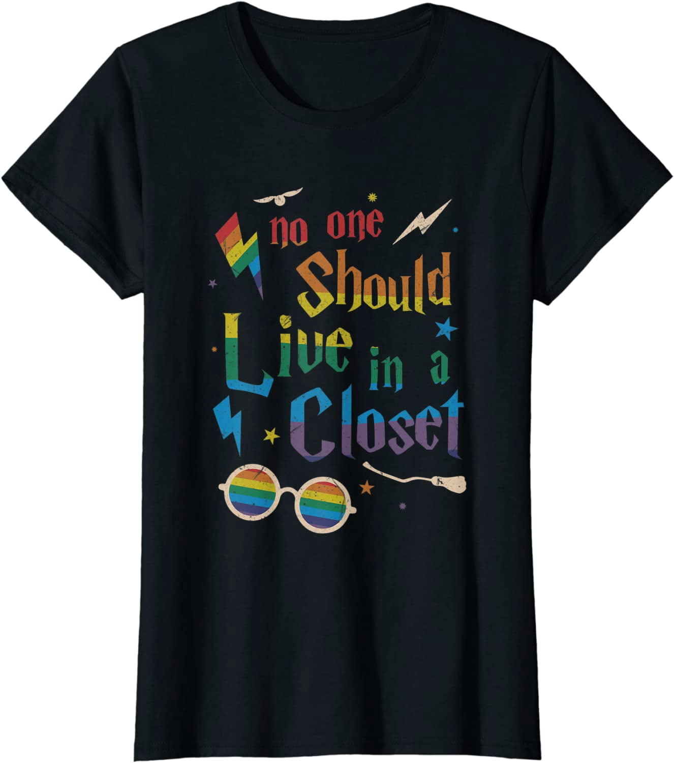 No One Should Liue In A Closet T-shirt LGBT Trans Sunglasses Black Tee ...