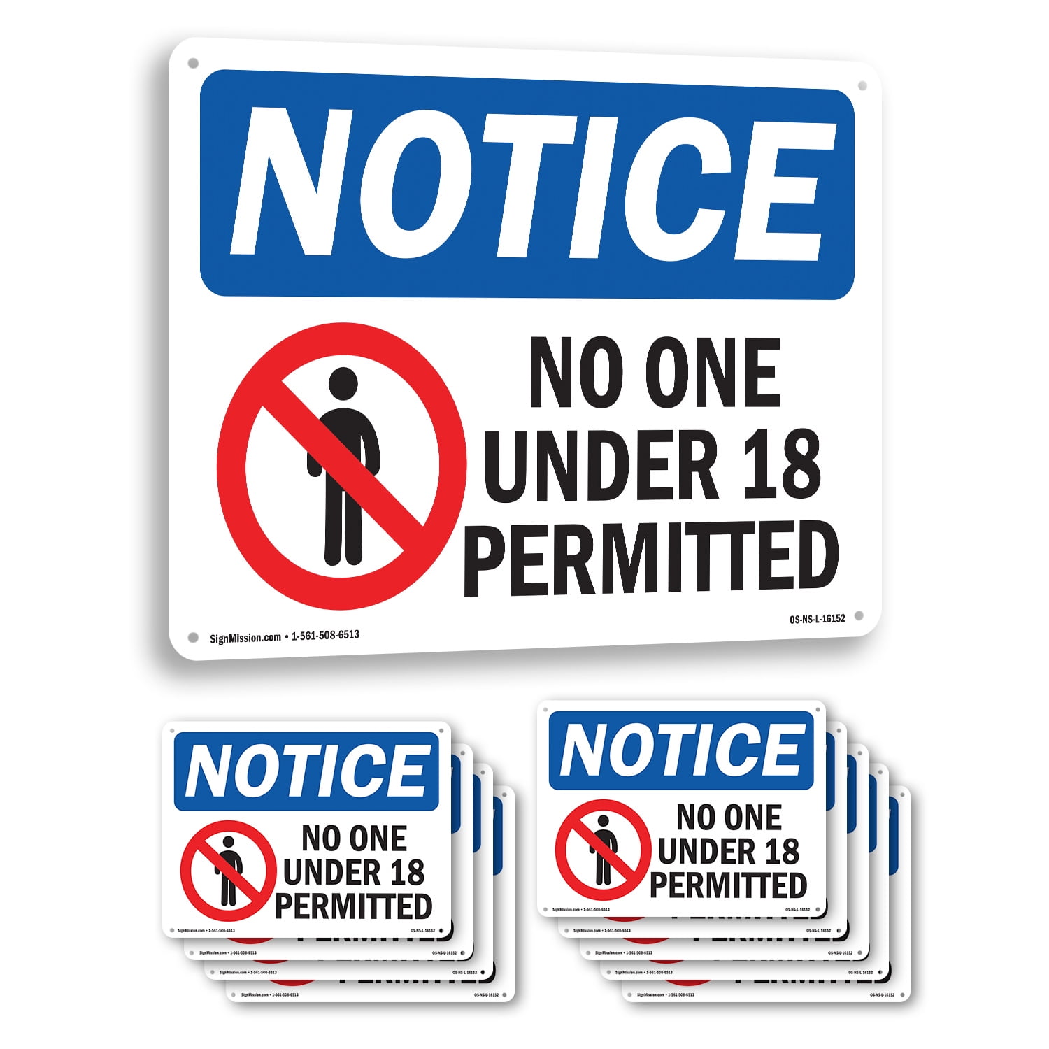 No One Under 18 Permitted OSHA Notice Aluminum Sign 10 Inch x 7 Inch ...