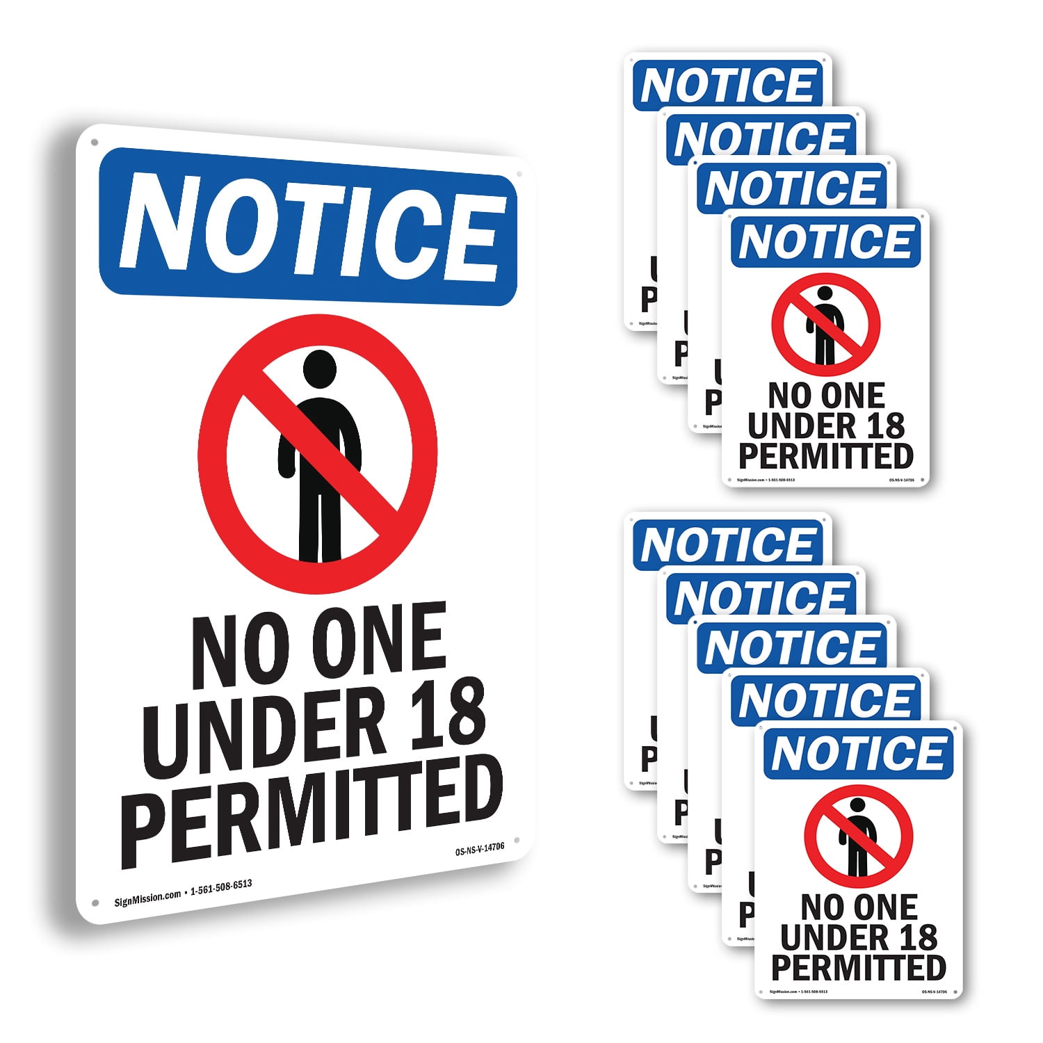 No One Under 18 Permitted OSHA Notice Rigid Plastic Sign 24 Inch x 18 ...