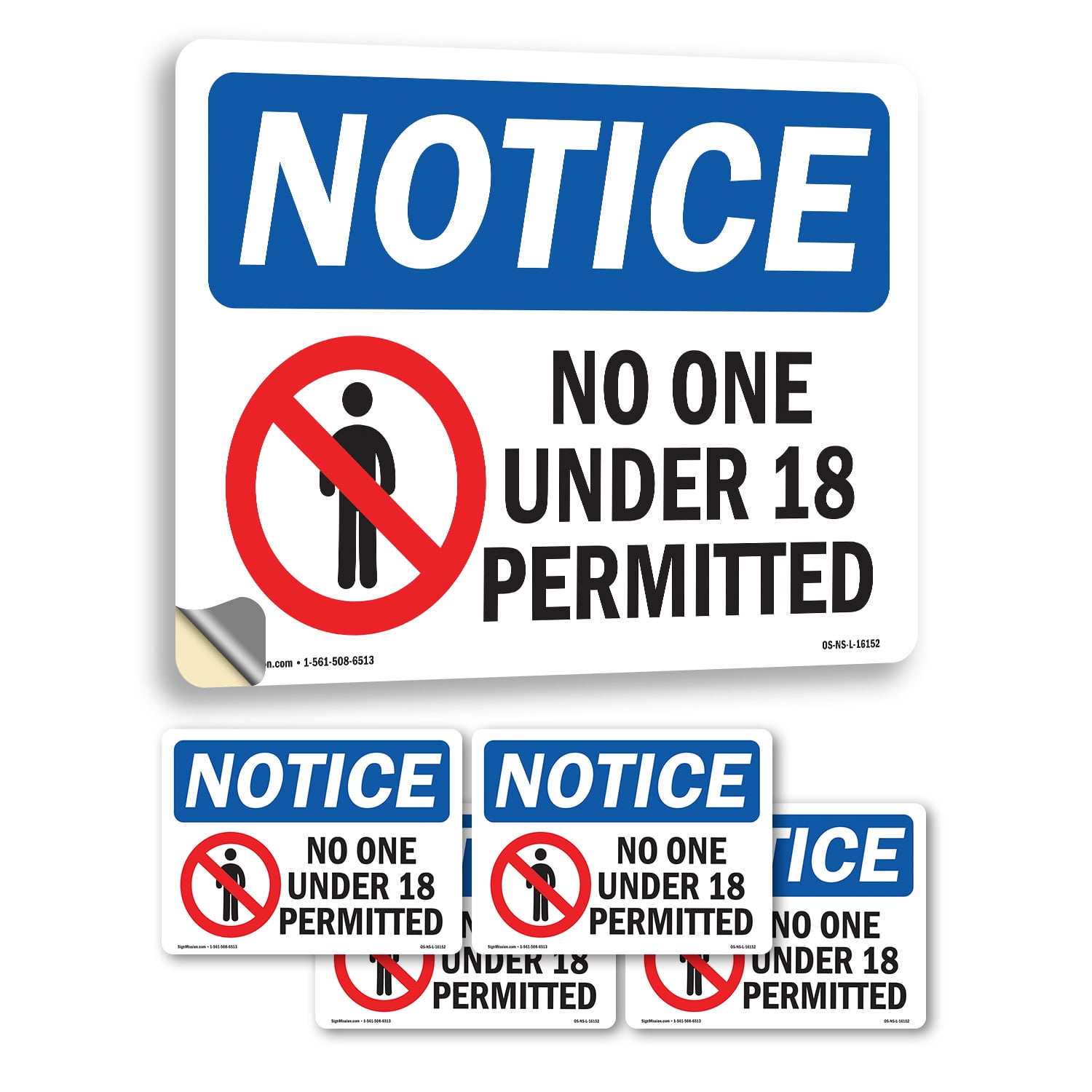 No One Under 18 Permitted OSHA Notice Vinyl Decal Label 18 Inch x 12 ...