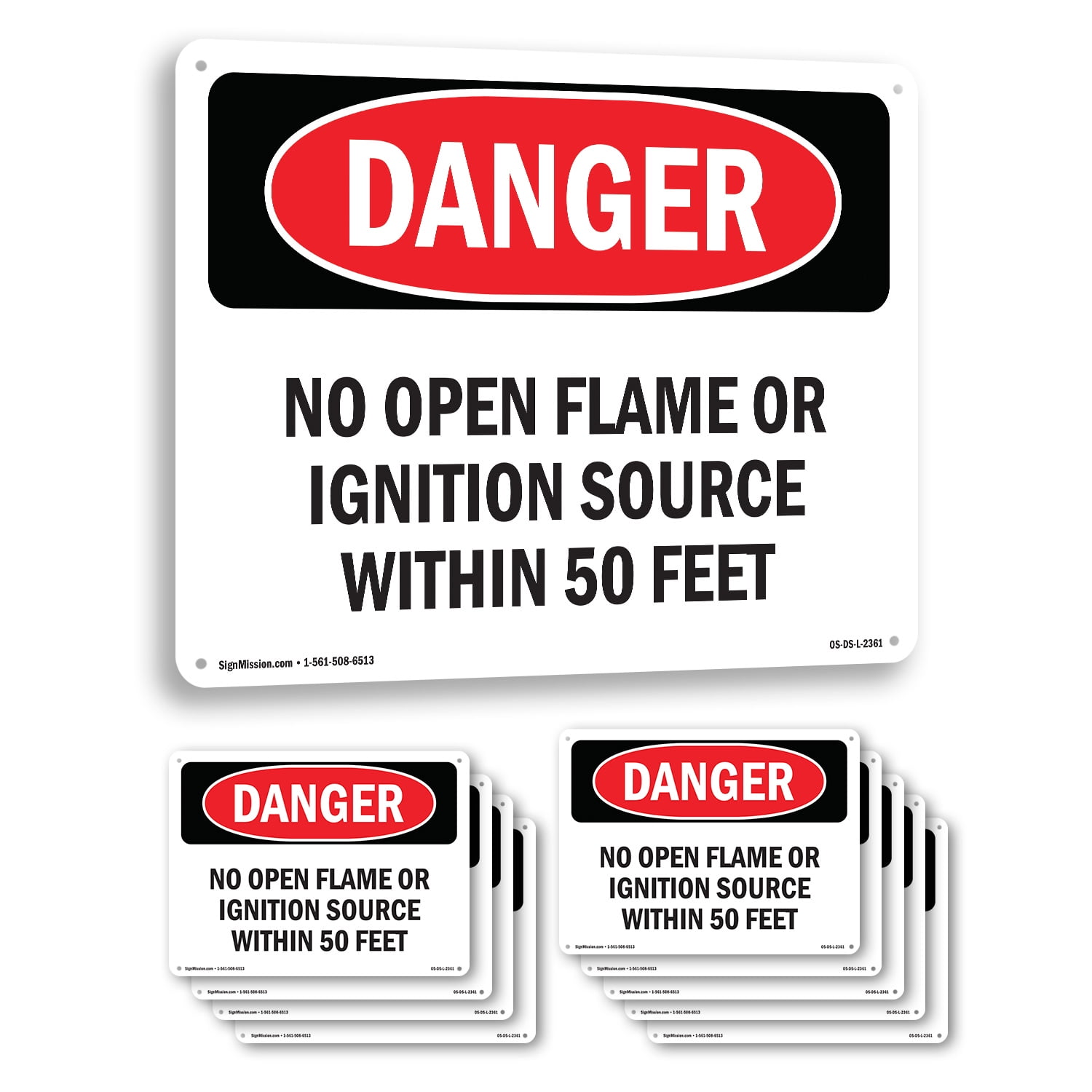 No Open Flame Or Ignition Source Within 50 Feet OSHA Danger Aluminum ...