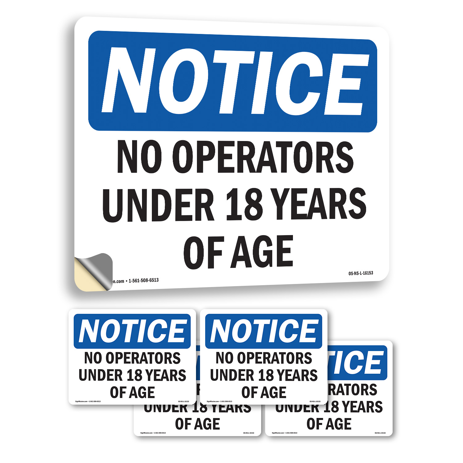 No Operators Under 18 Years Of Age OSHA Notice Vinyl Decal Label 10 ...