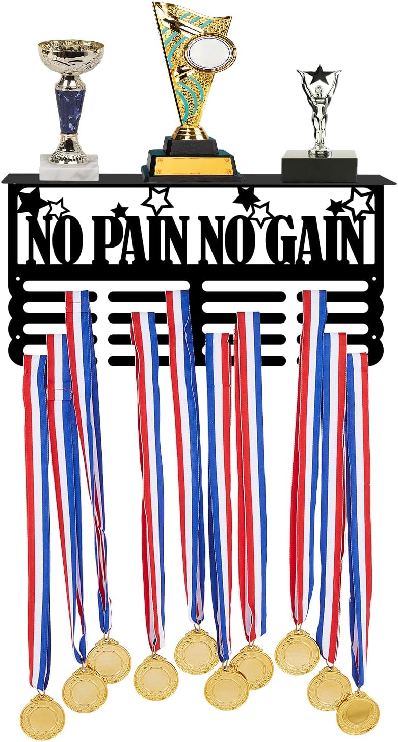 No Pain No Gain Trophy and Medal Display Shelf Stars Medal Hanger ...