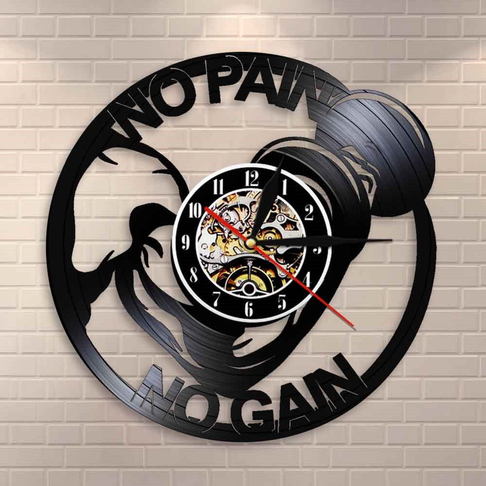 No Pain No Gain GYM Sport Vinyl Record Wall Clock Keeping Fit Retro ...