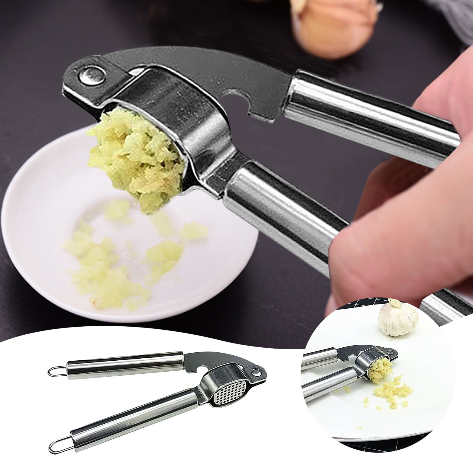 No Peeling Required Garlic Press Stainless Steel with Two Detachable ...