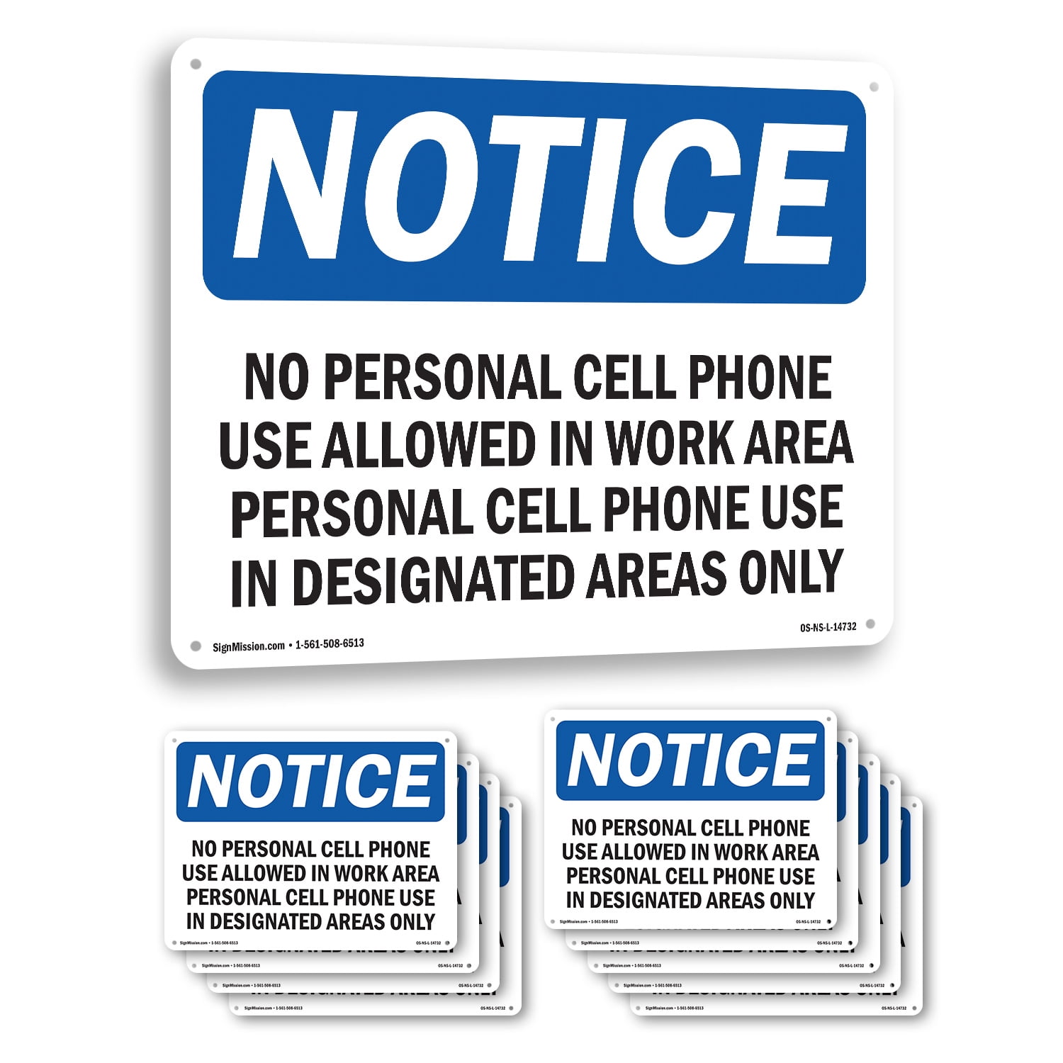 No Personal Cell Phone Use Allowed In Work OSHA Notice Rigid Plastic ...