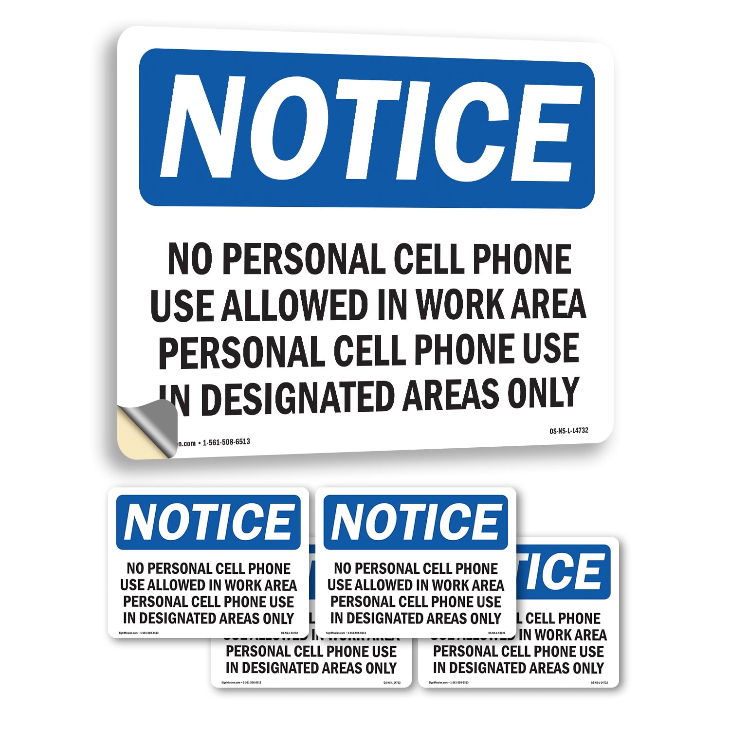 No Personal Cell Phone Use Allowed In Work OSHA Notice Vinyl Decal ...