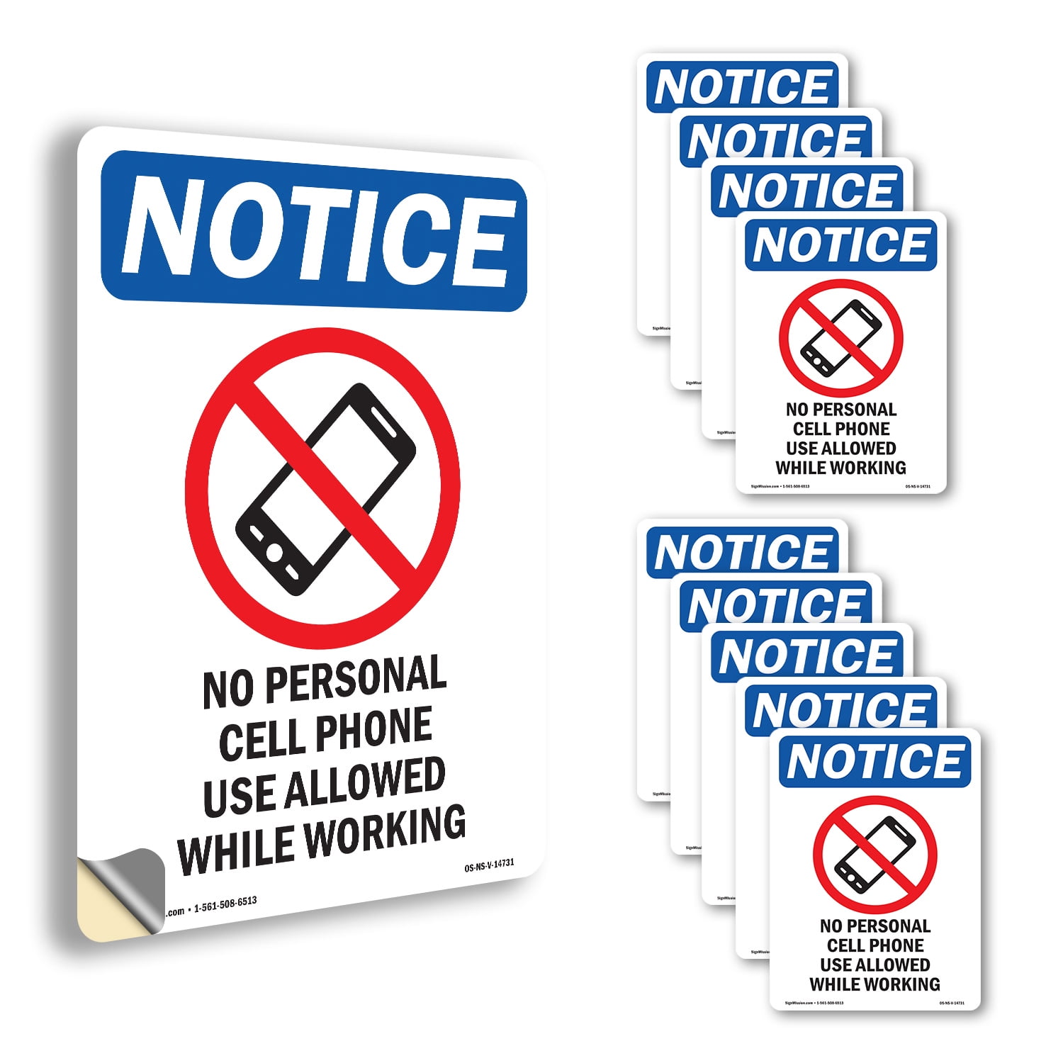 No Personal Cell Phone With Symbol OSHA Notice Vinyl Decal Label 10 ...