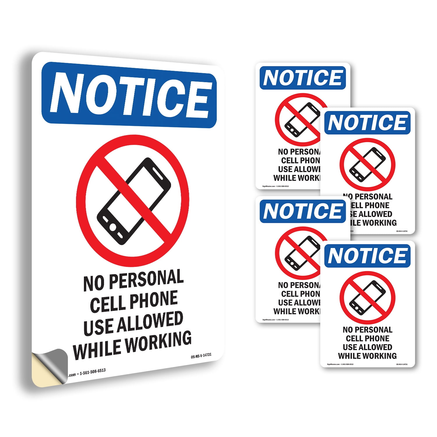 No Personal Cell Phone With Symbol OSHA Notice Vinyl Decal Label 10 ...