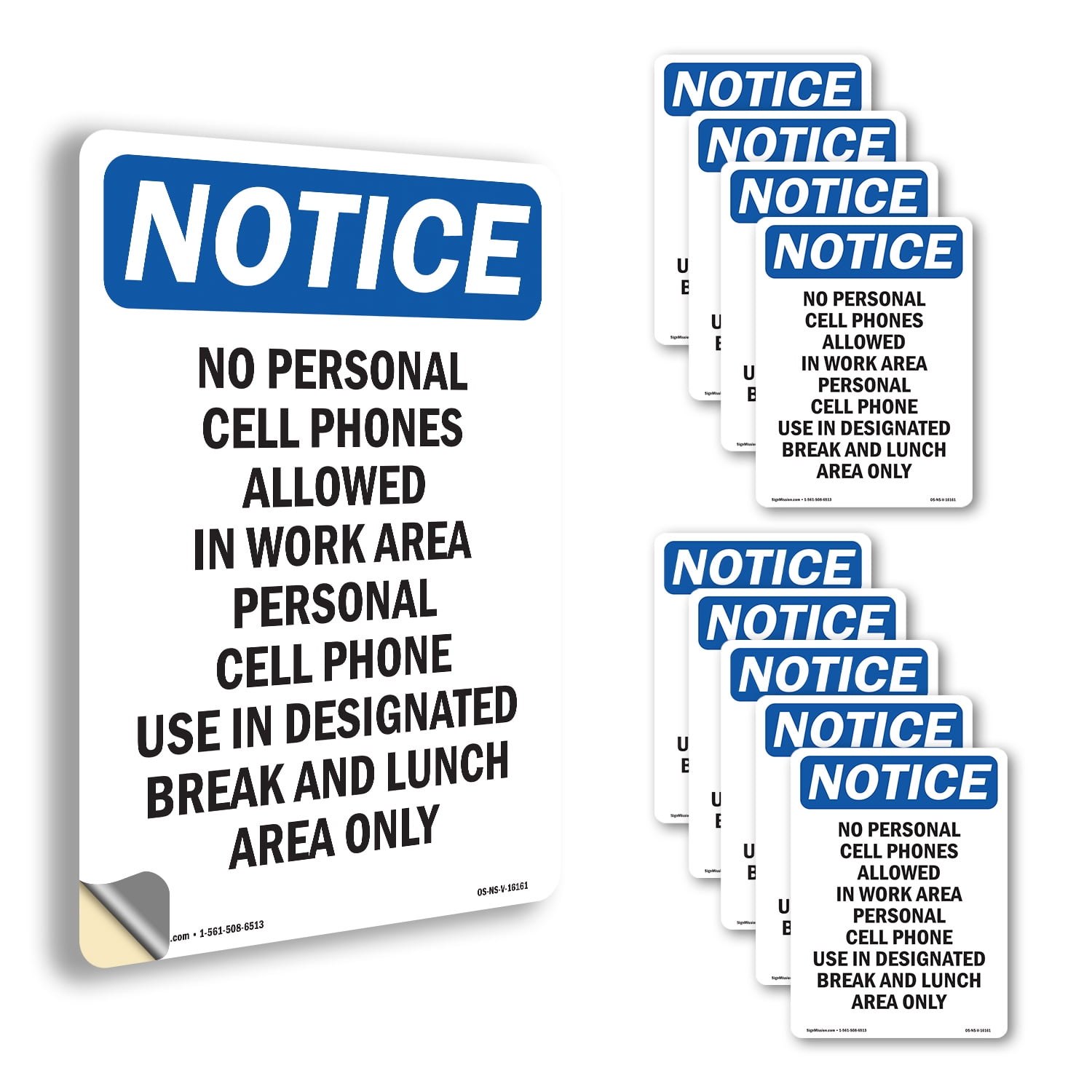 No Personal Cell Phones Allowed OSHA Notice Vinyl Decal Label 18 Inch x ...