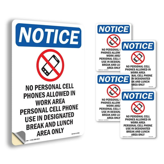 No Personal Cell Phones With Symbol OSHA Notice Vinyl Decal Label 18 ...