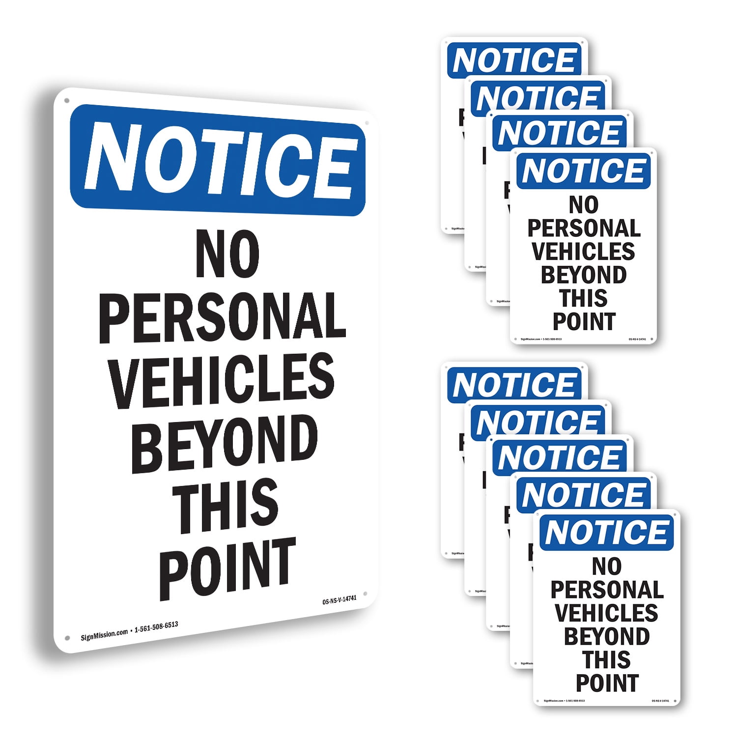 No Personal Vehicles Beyond This Point OSHA Notice Rigid Plastic Sign ...