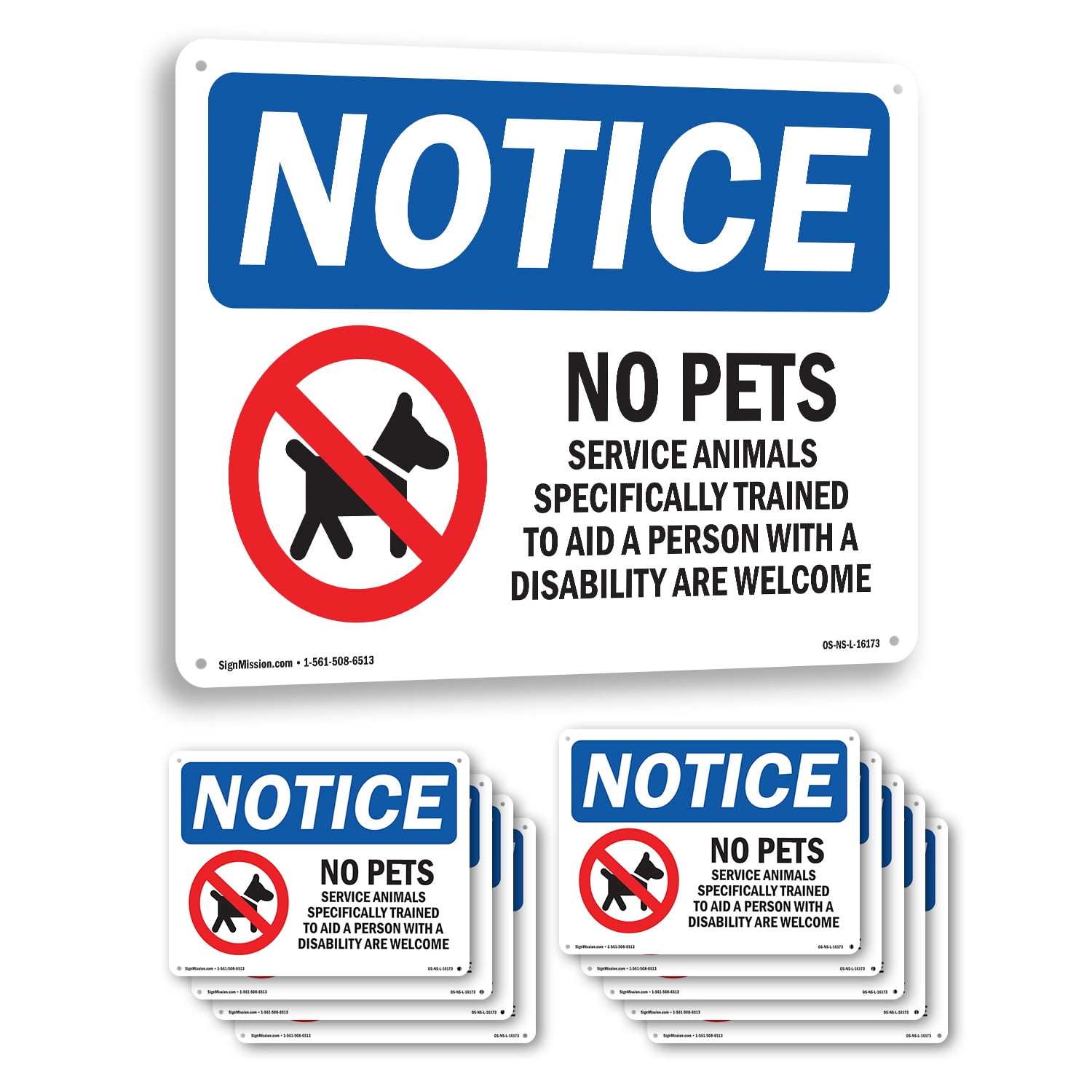 No Pets Service Animals Allowed OSHA Notice Aluminum Sign 24 Inch x 18 ...