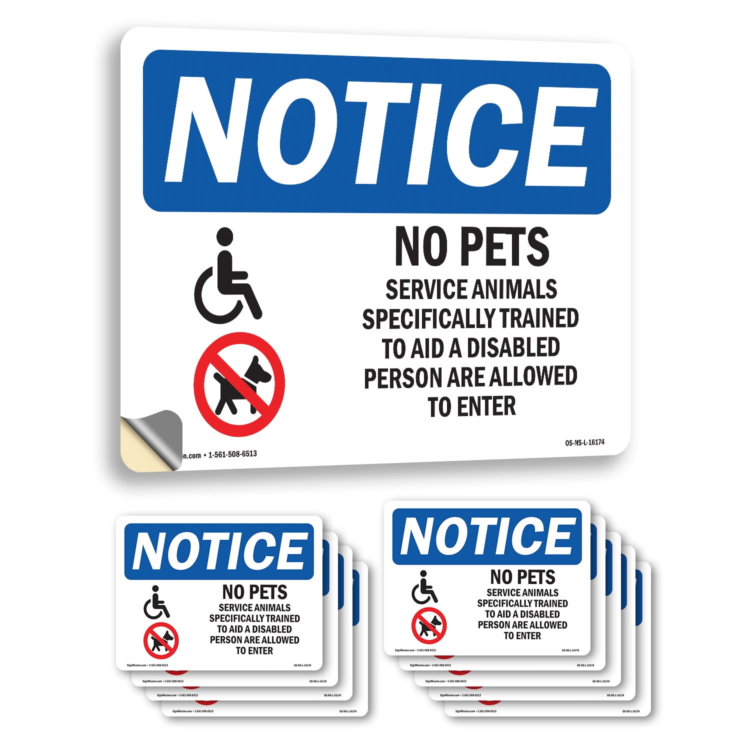 No Pets Service Animals Allowed OSHA Notice Vinyl Decal Label 10 Inch x ...