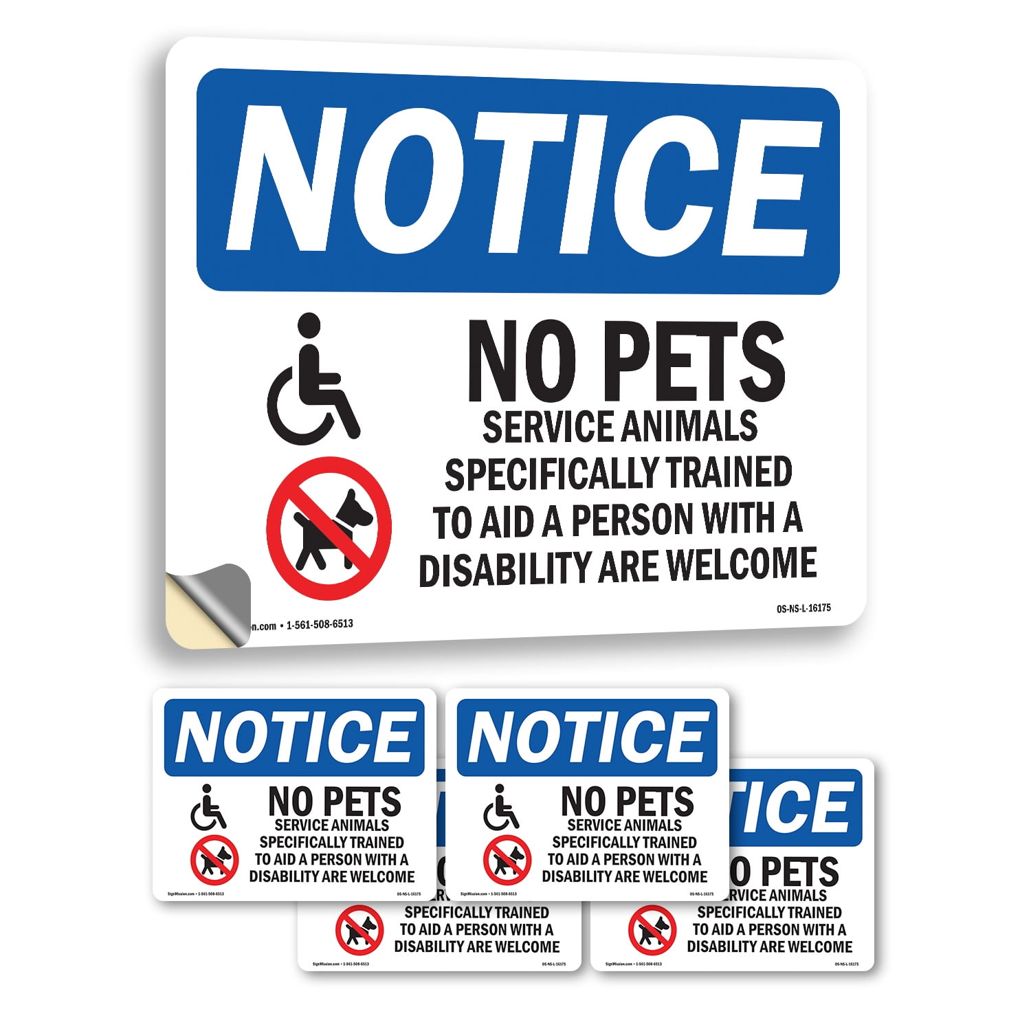 No Pets Service Animals Allowed OSHA Notice Vinyl Decal Label 24 Inch x ...