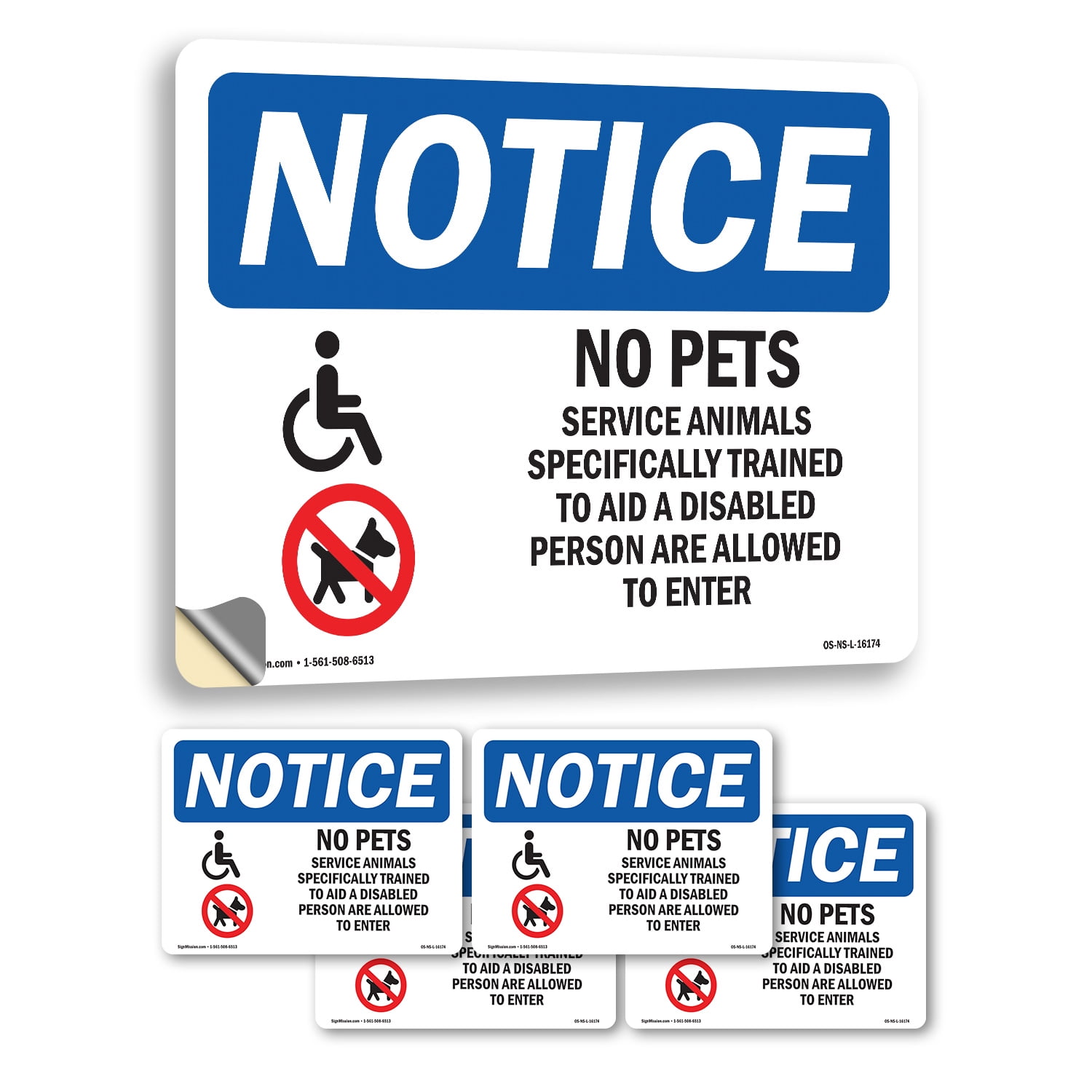 No Pets Service Animals Allowed OSHA Notice Vinyl Decal Label 24 Inch x ...