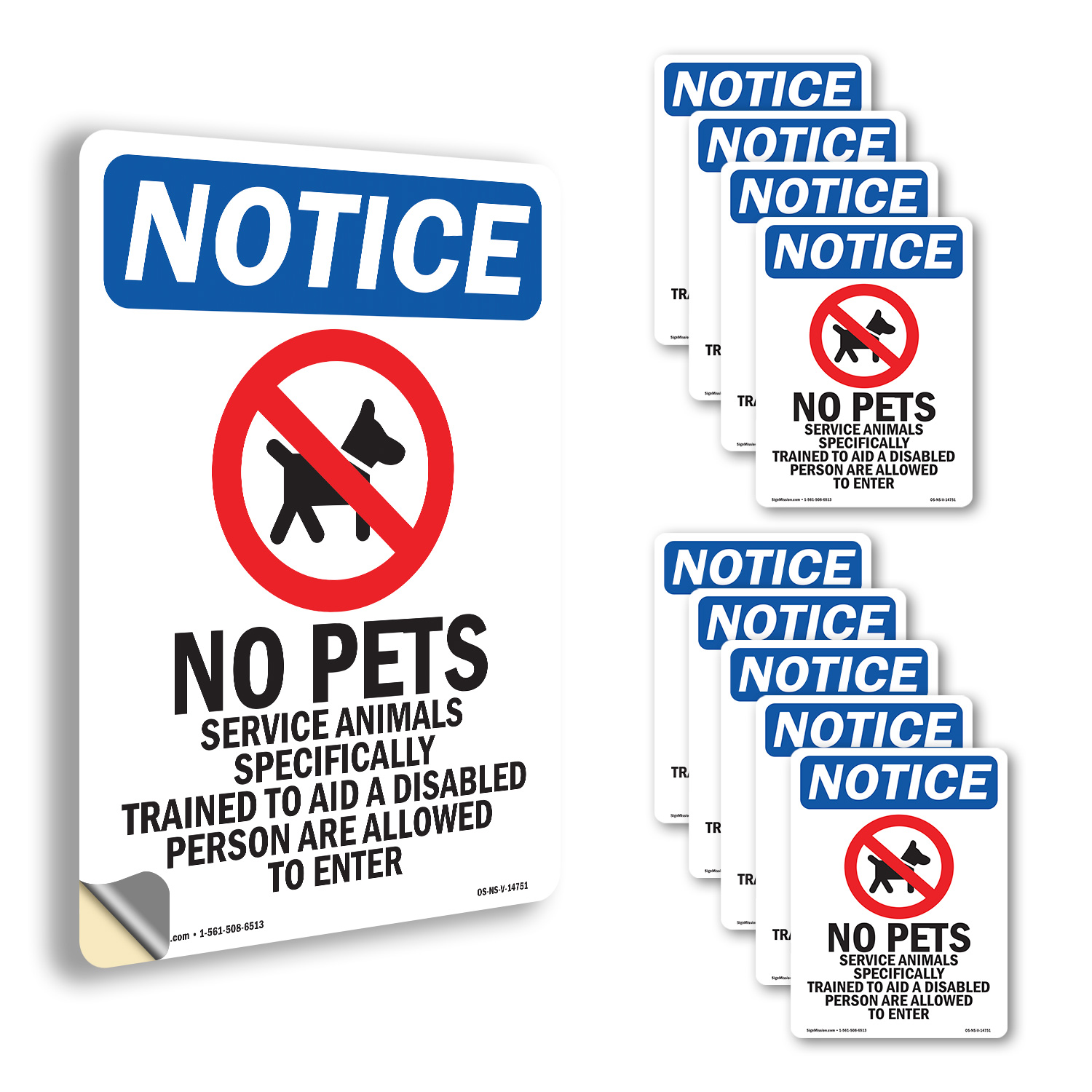 No Pets Service Animals With Symbol OSHA Notice Vinyl Decal Label 18 ...