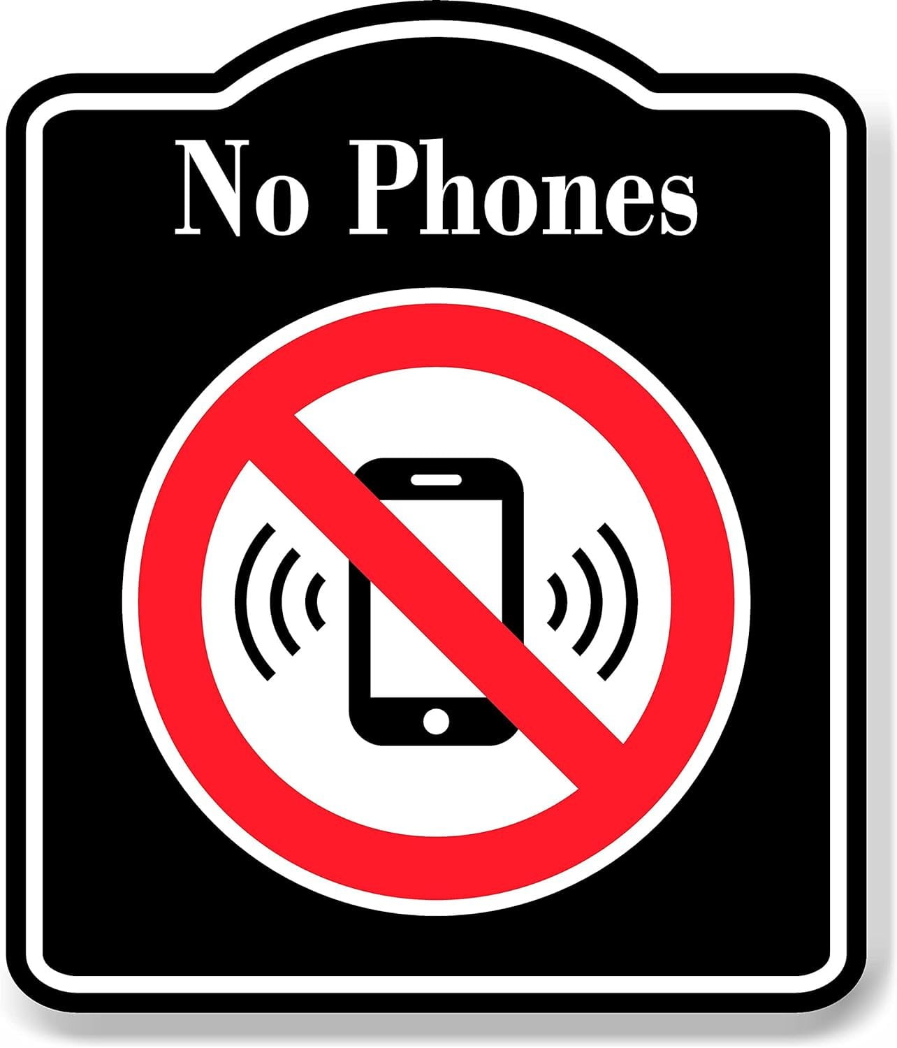 No Phones Symbol Prohibition BLACK Aluminum Composite Sign, 15"x18 ...