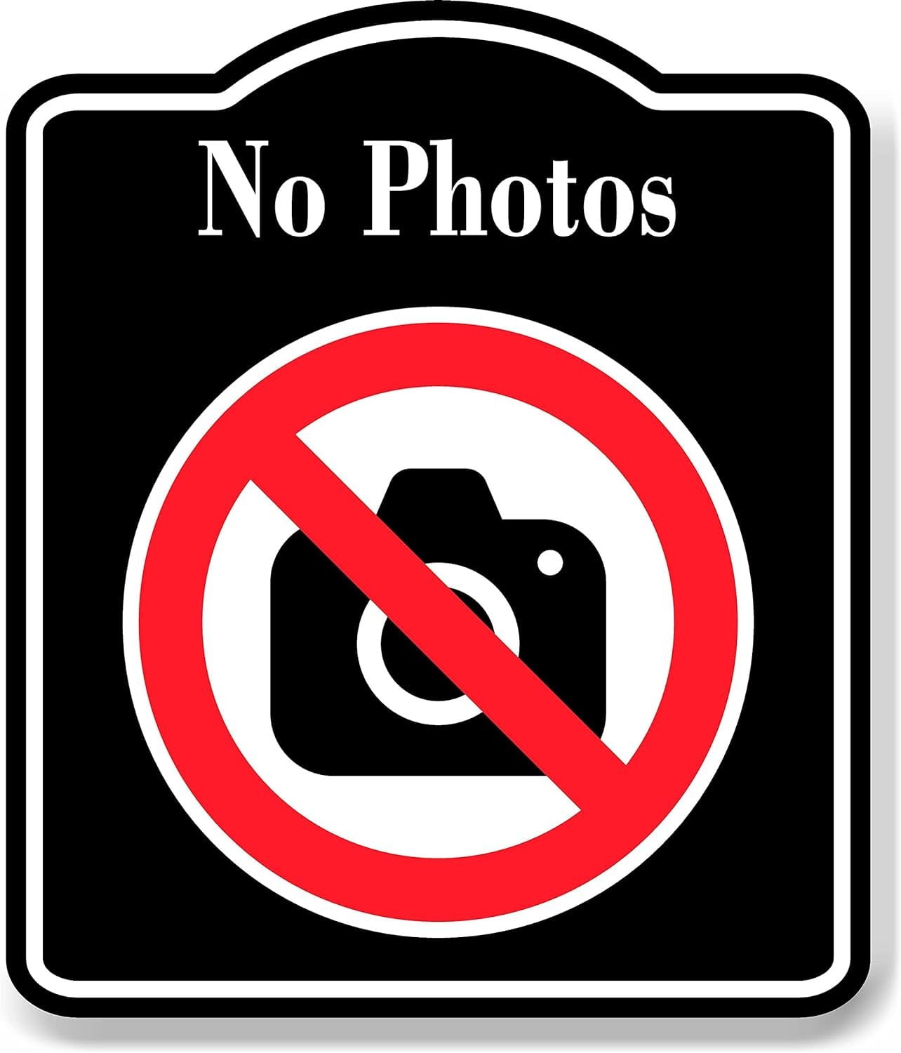 No Photos Symbol Prohibition BLACK Aluminum Composite Sign, 15"x18 ...