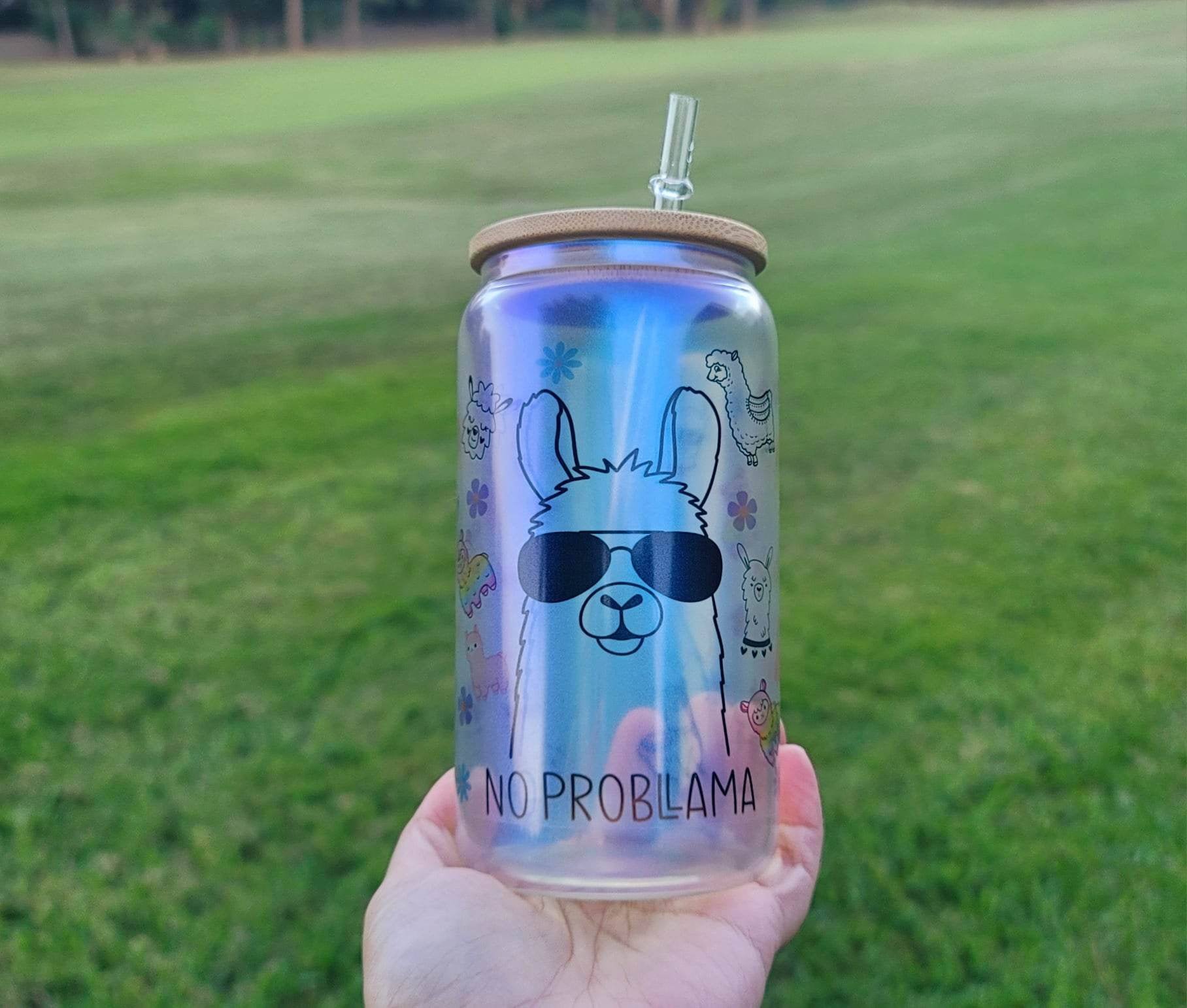 No Prollama Funny Llama Beer Can Glass | Boho Coffee Glass | Aesthetic ...