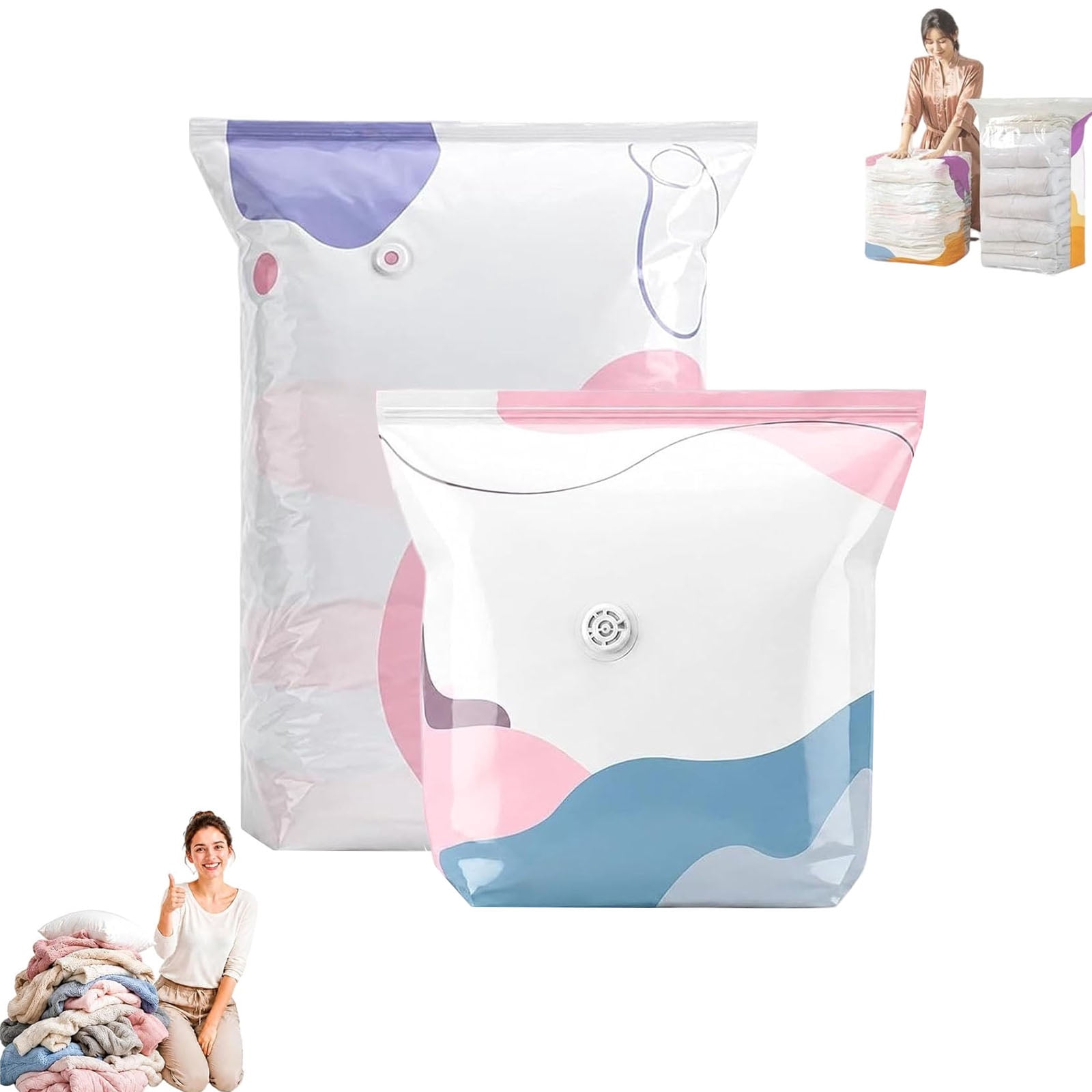 No-Pump Vacuum Storage Bags, Press & Seal Reusable Space Saver Bags ...