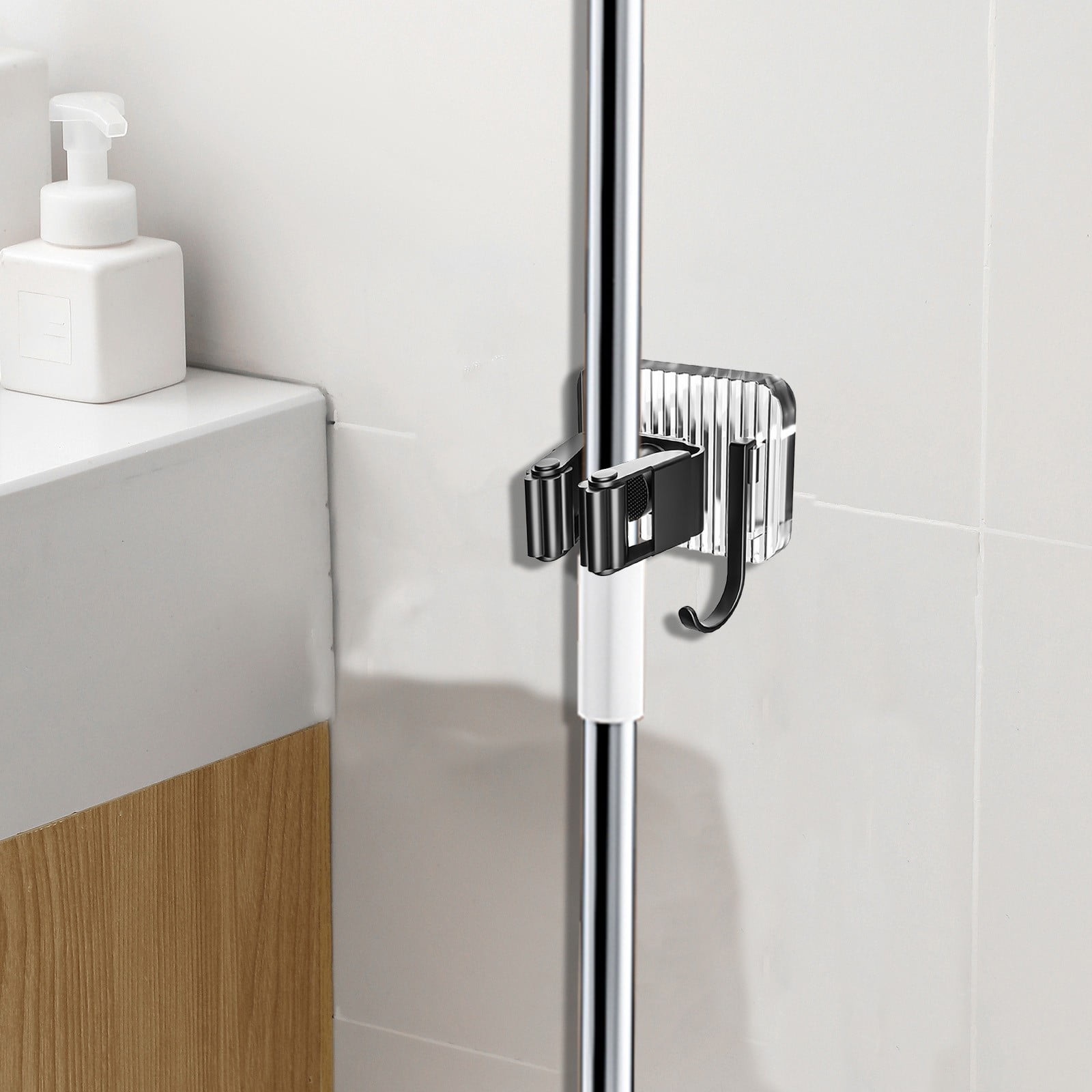 No-Punch Stainless Steel Clip Hook, Transparent Backboard Mop Storage ...