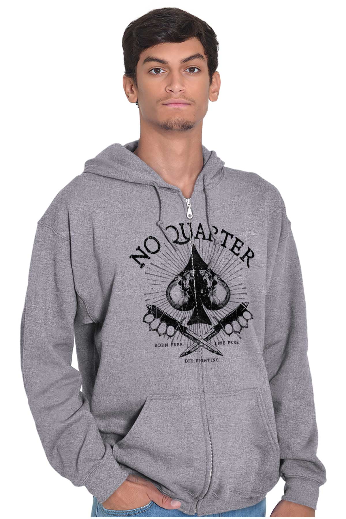 No Quarter Flag Mercy Defend Freedom Unisex Plus Size Zip Hoodie Brisco ...