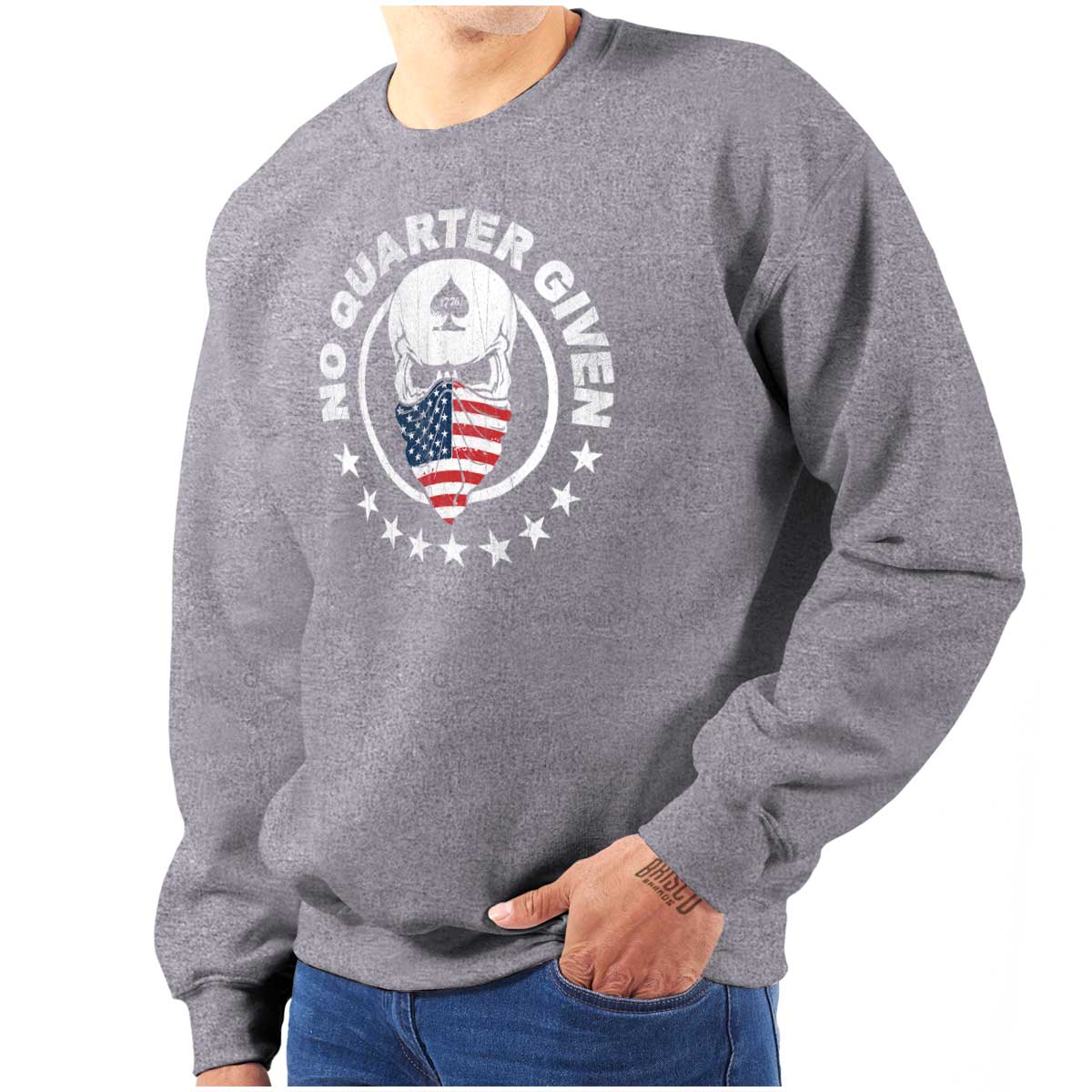 No Quarter Given Skull American Flag Sweatshirt for Men or Women Brisco ...