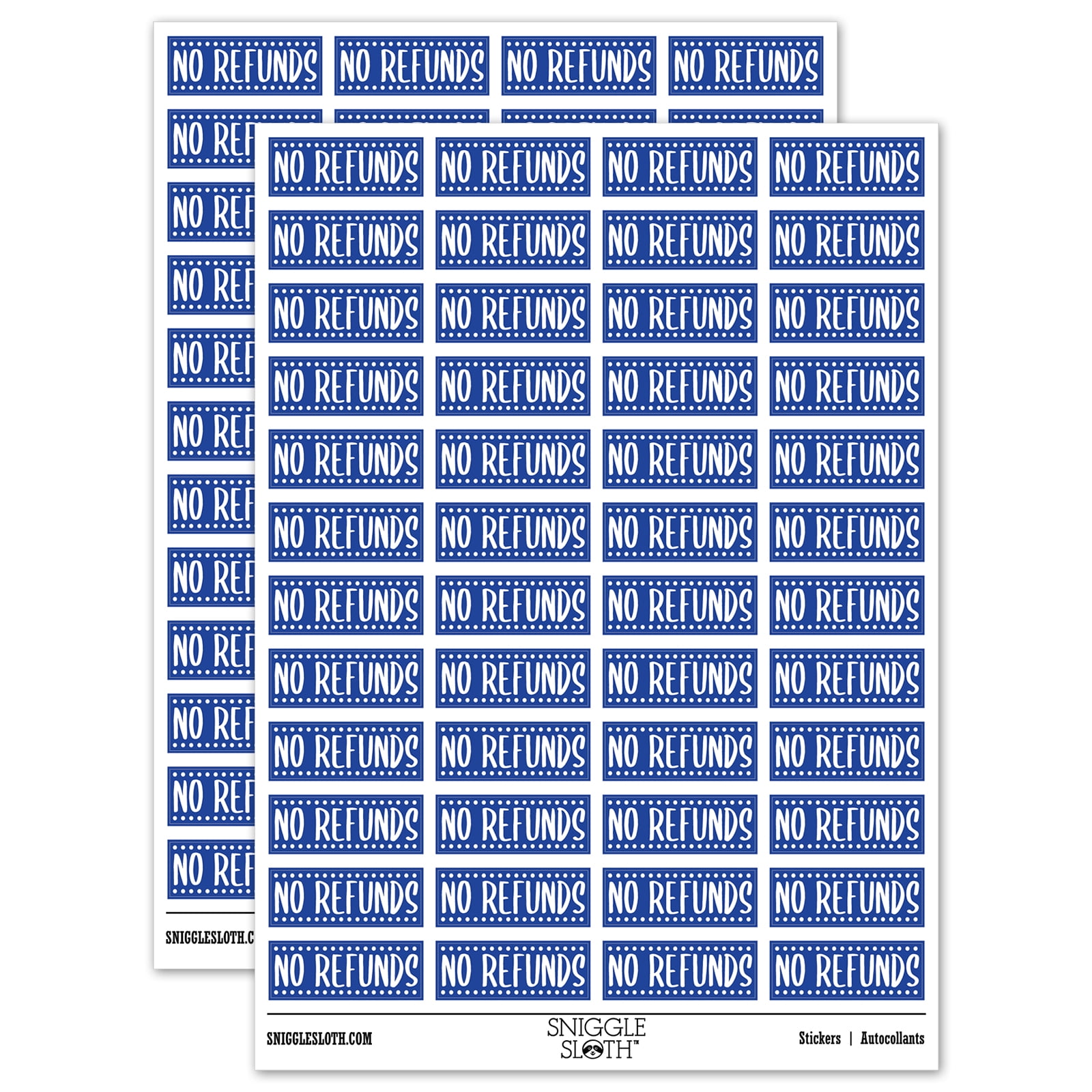 No Refunds Dotted Border Sticker Set - Dark Blue - Matte Finish - 1.25 ...