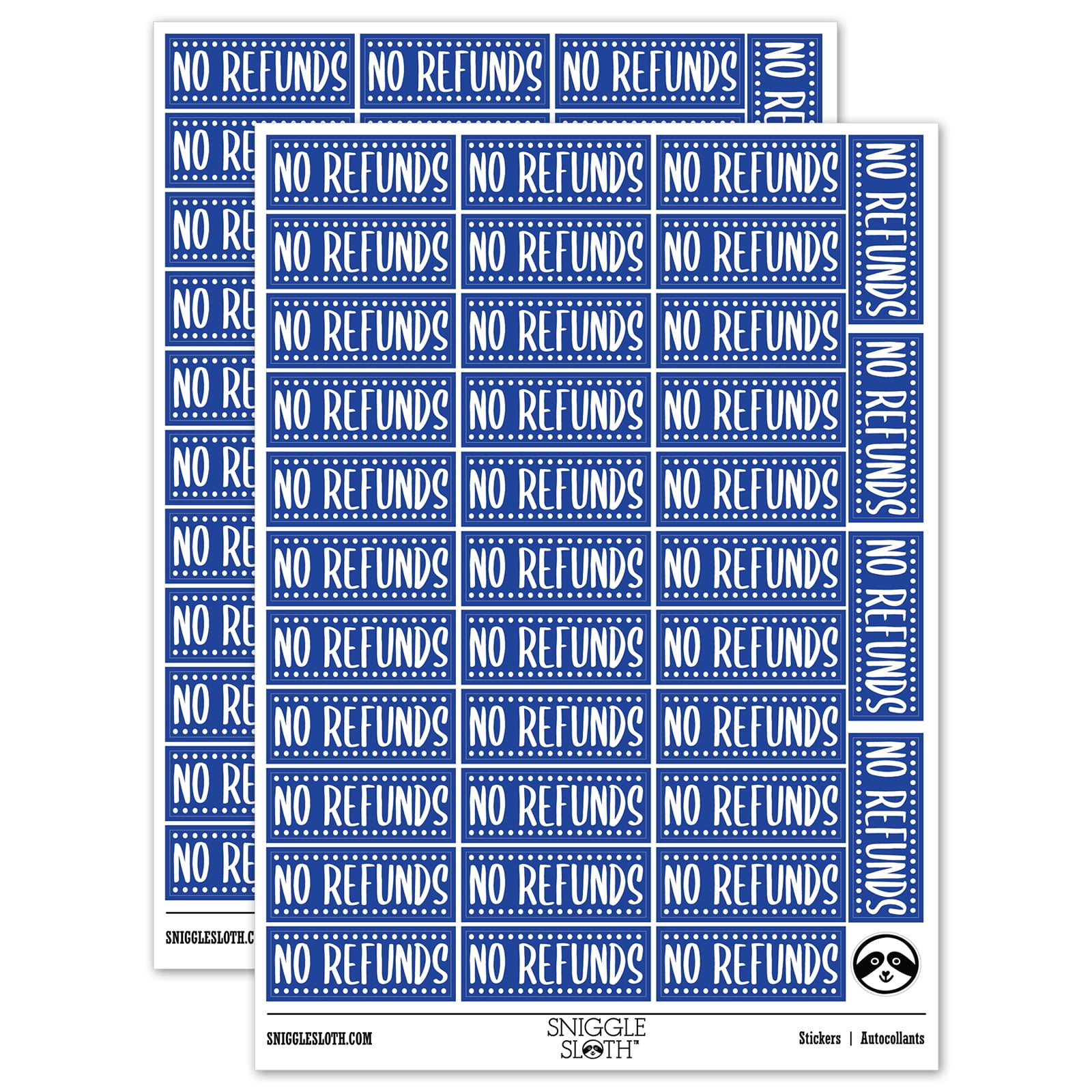 No Refunds Dotted Border Sticker Set - Dark Blue - Matte Finish - 1.5 ...