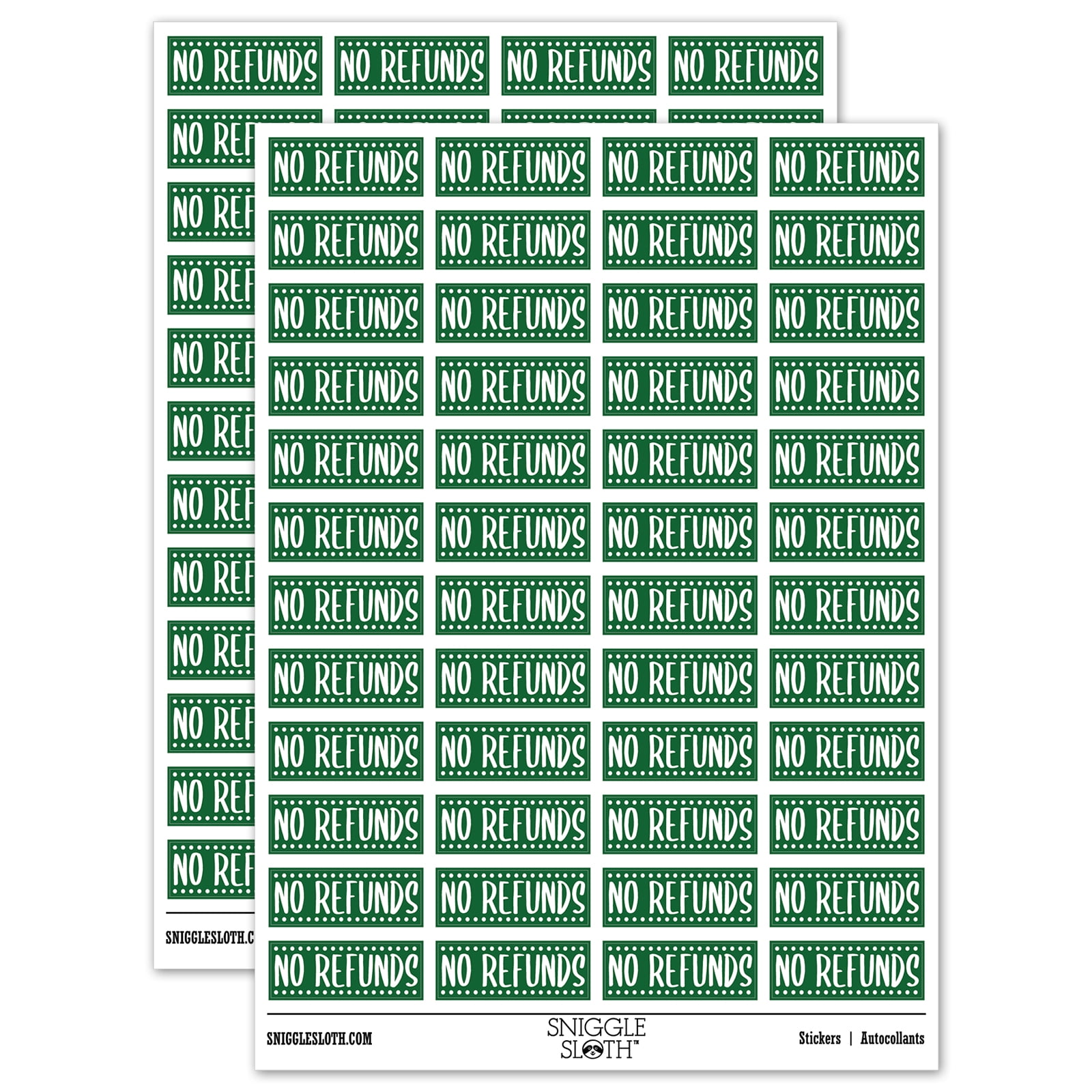 No Refunds Dotted Border Sticker Set - Dark Green - Gloss Finish - 1.25 ...