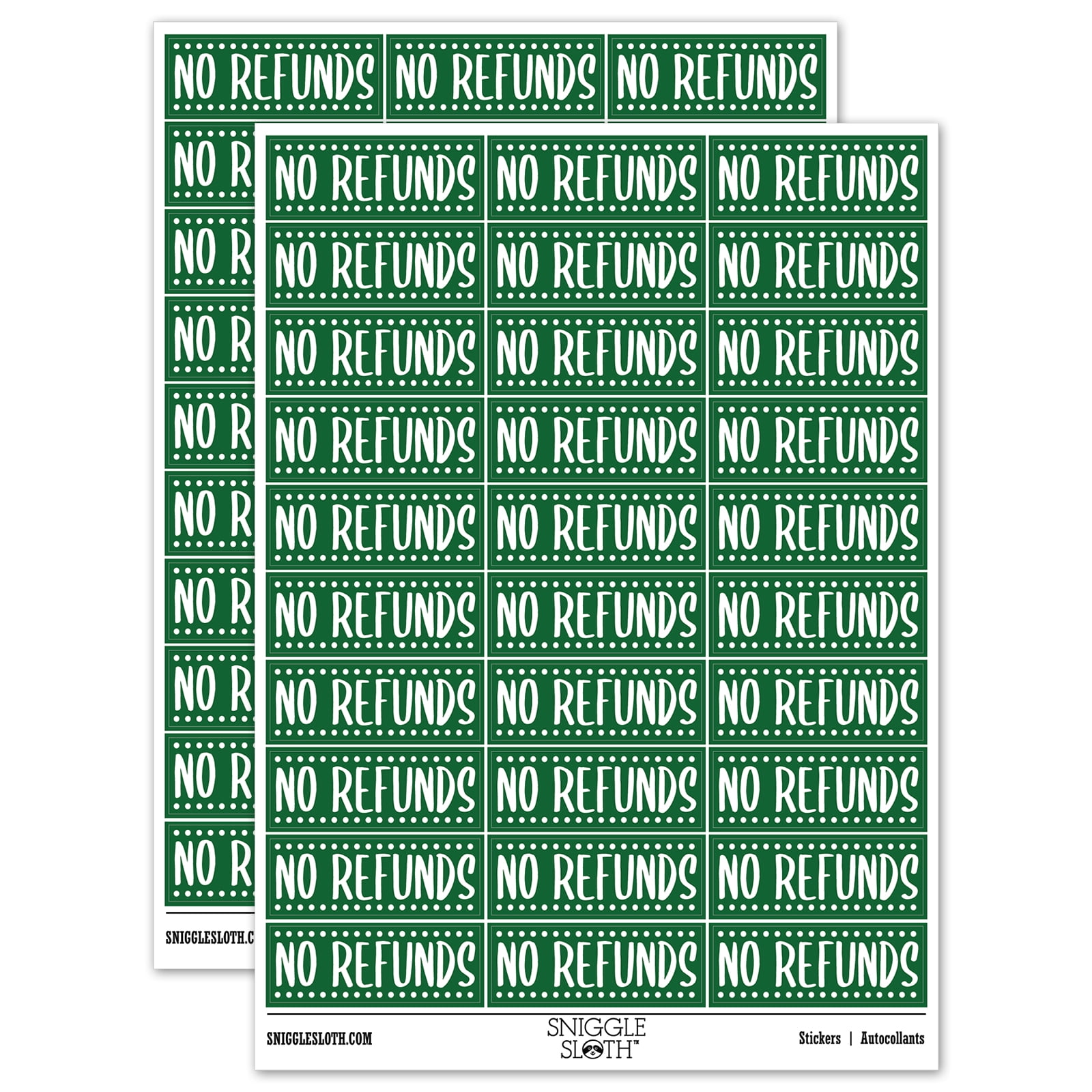 No Refunds Dotted Border Sticker Set - Dark Green - Matte Finish - 1.75 ...