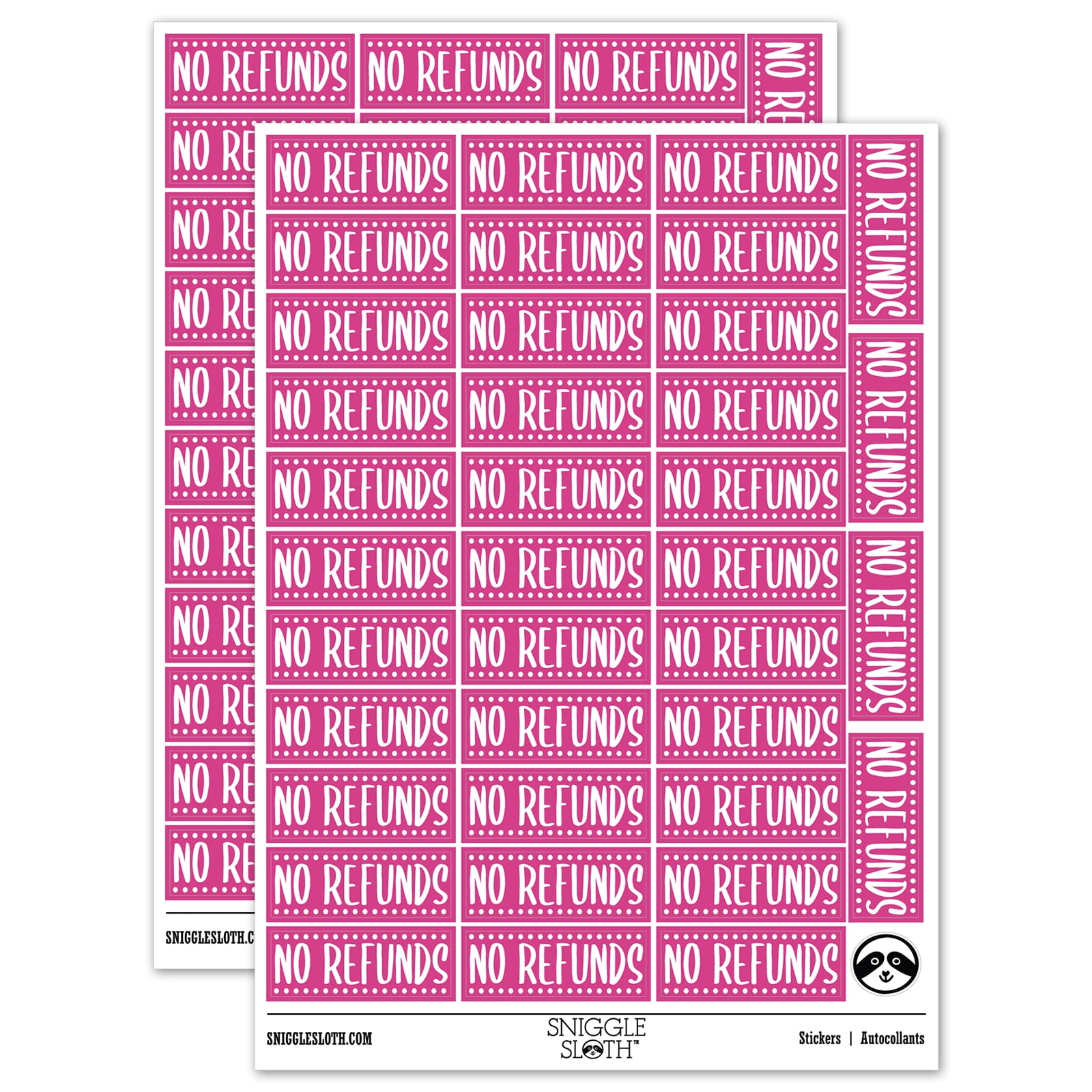 No Refunds Dotted Border Sticker Set - Hot Pink - Matte Finish - 1.5 ...