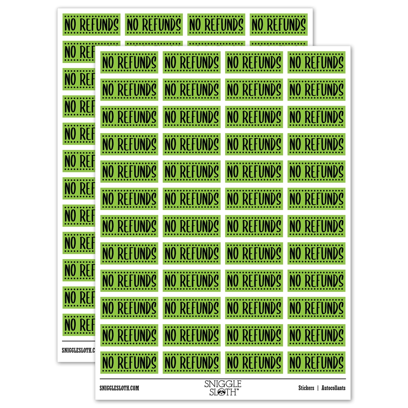 No Refunds Dotted Border Sticker Set - Light Green - Matte Finish - 1. ...