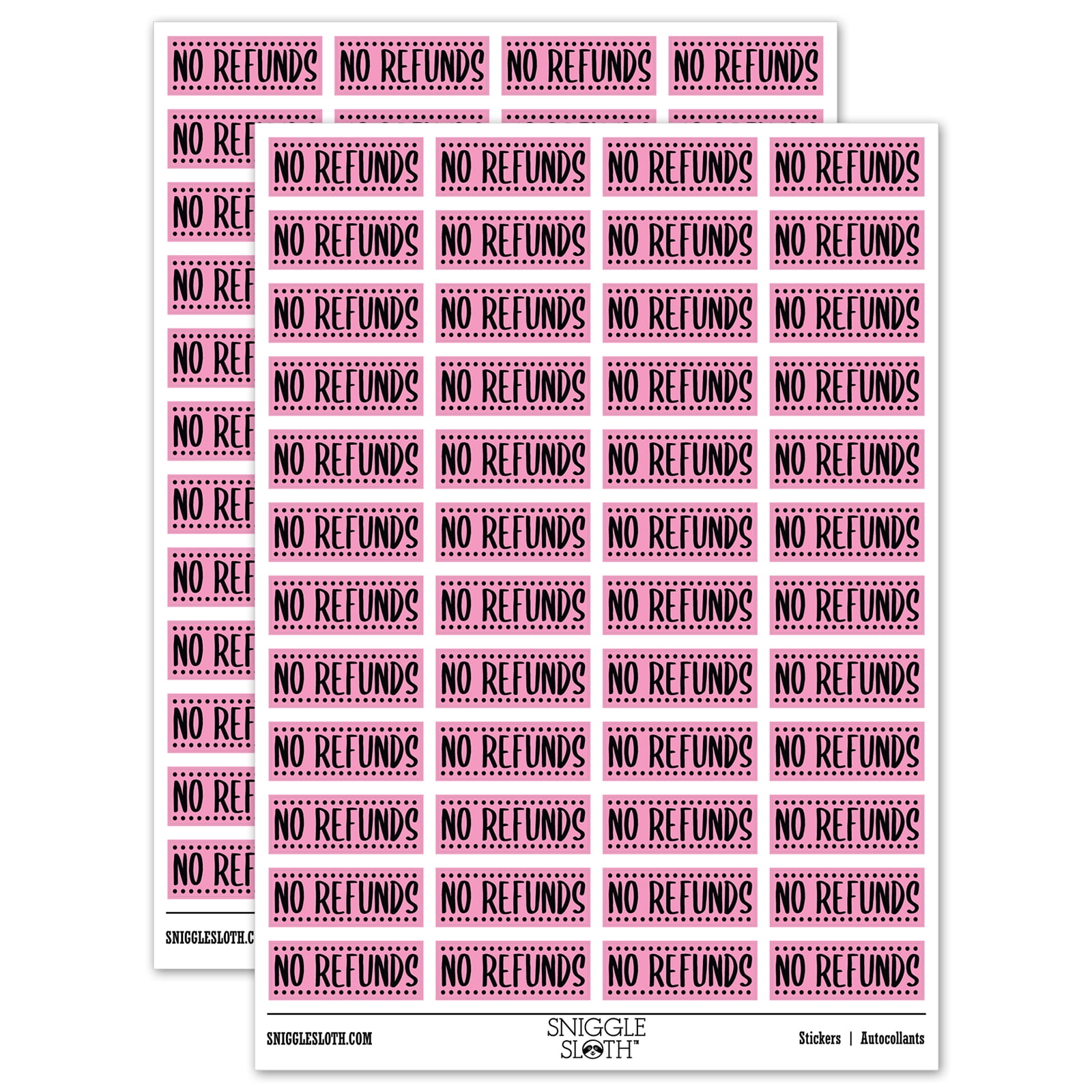 No Refunds Dotted Border Sticker Set - Light Pink - Gloss Finish - 1.25 ...