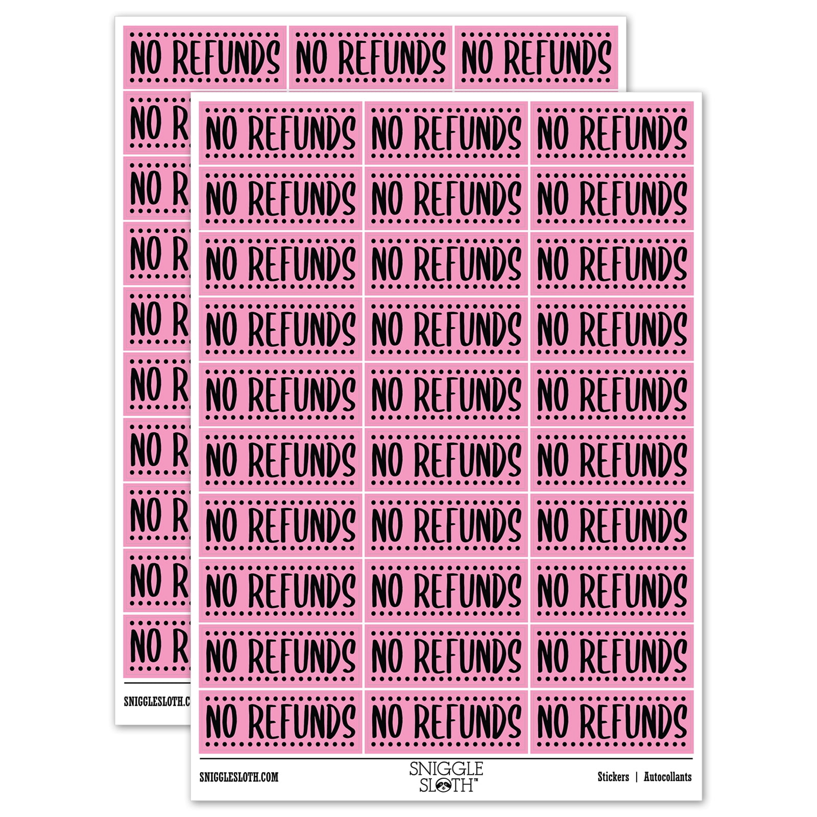 No Refunds Dotted Border Sticker Set - Light Pink - Matte Finish - 1.75 ...