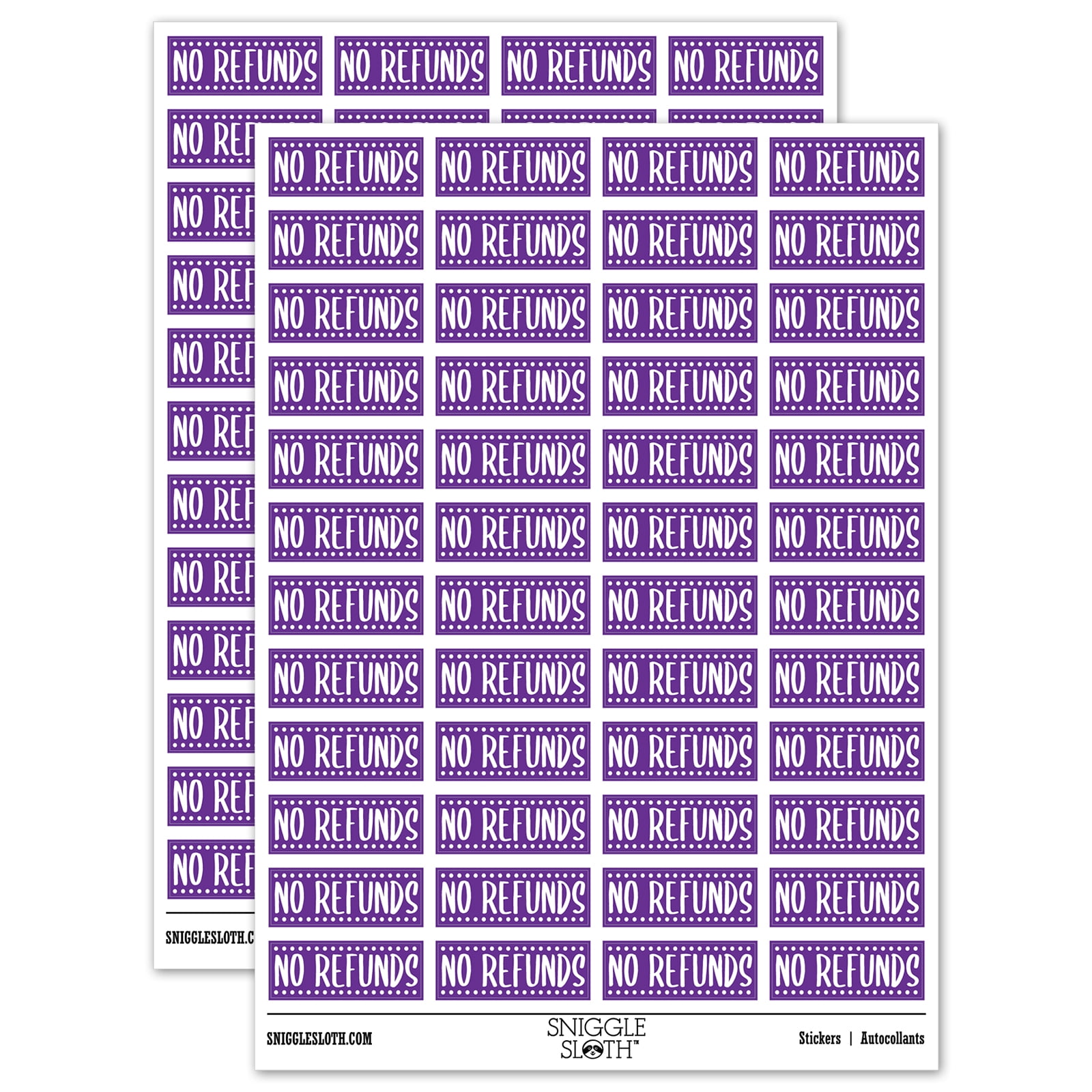 No Refunds Dotted Border Sticker Set - Purple - Gloss Finish - 1.25 ...