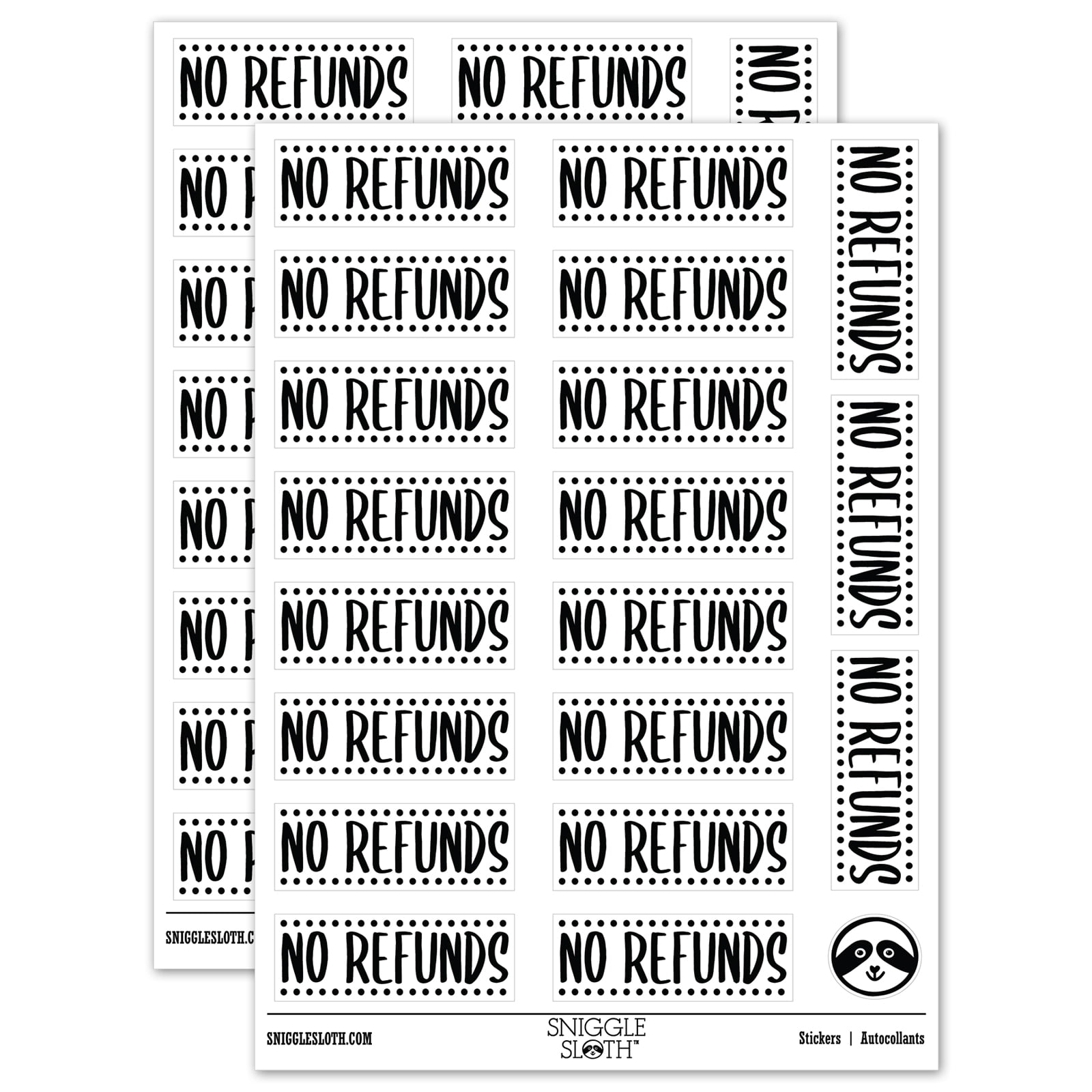 No Refunds Dotted Border Sticker Set - White - Gloss Finish - 2.00 ...