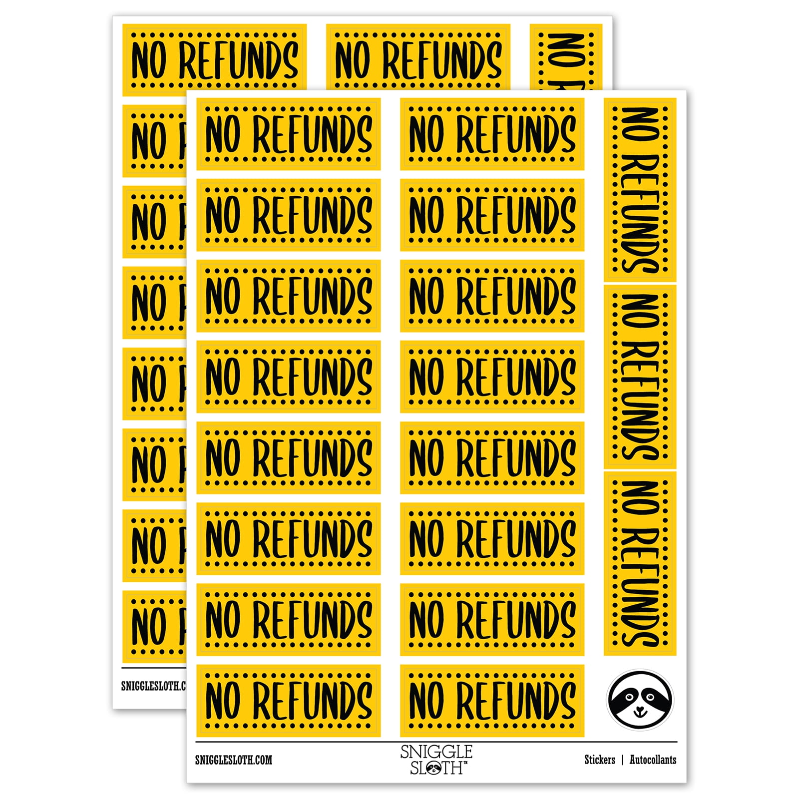 No Refunds Dotted Border Sticker Set - Yellow - Matte Finish - 2.00 ...